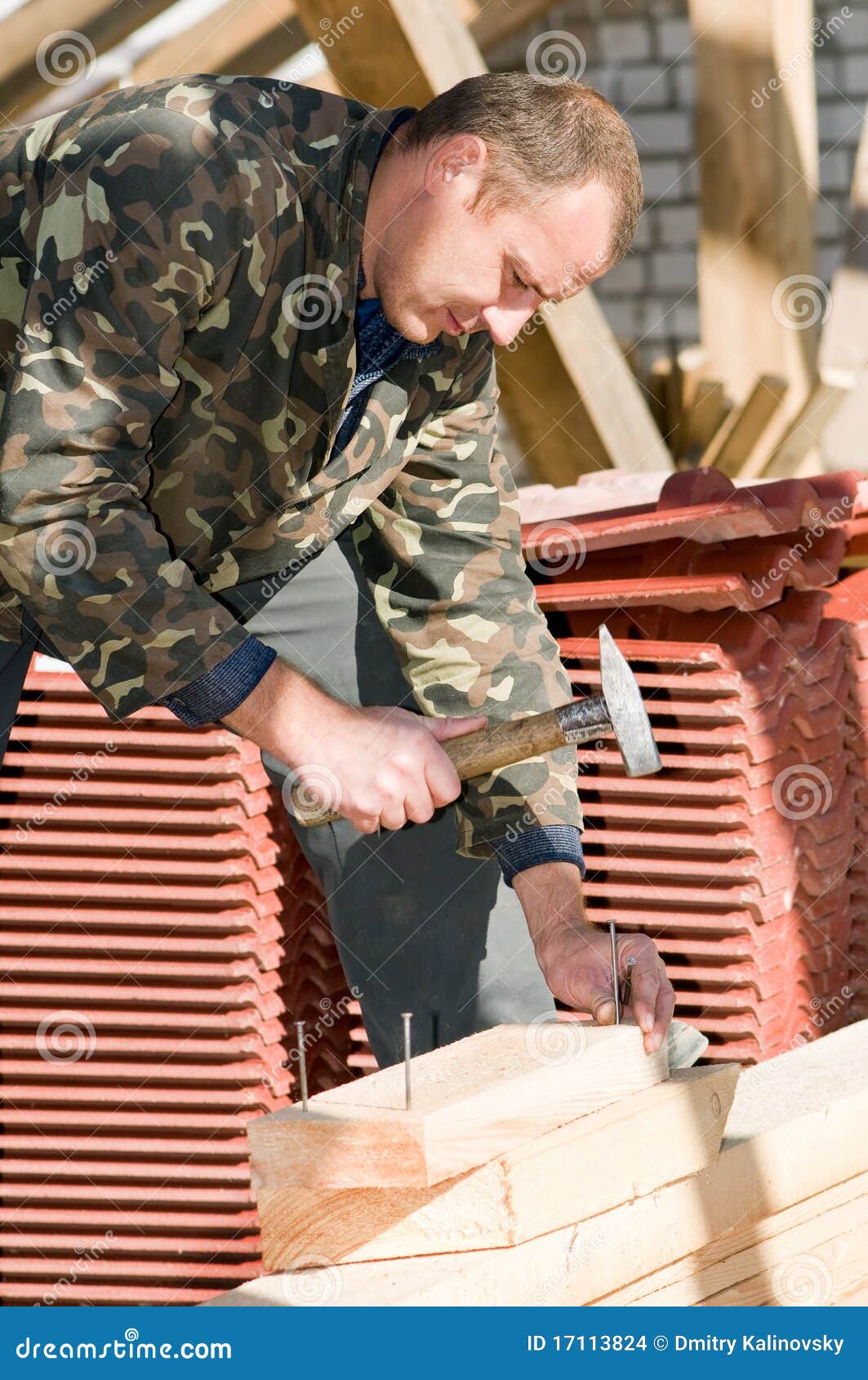 Builder Working with Hammer Stock Photo - Image of development ...