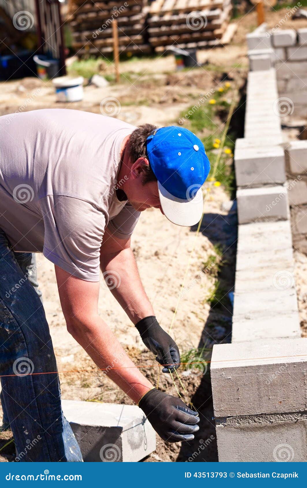Builder Working on New Walls Stock Image - Image of construction ...