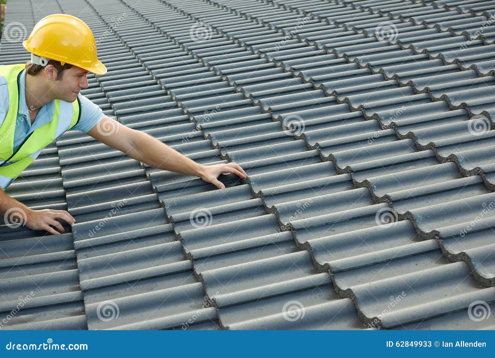 Builder Working on Roof of New Building Stock Image - Image of person ...