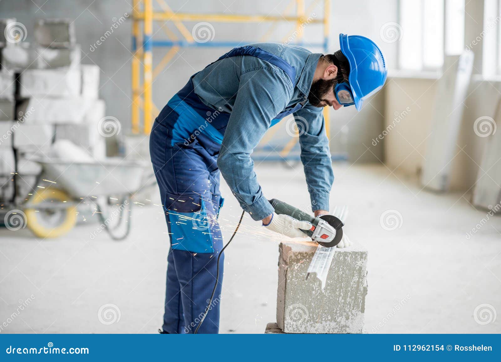Builder Cutting Metal Indoors Stock Photo - Image of industry ...