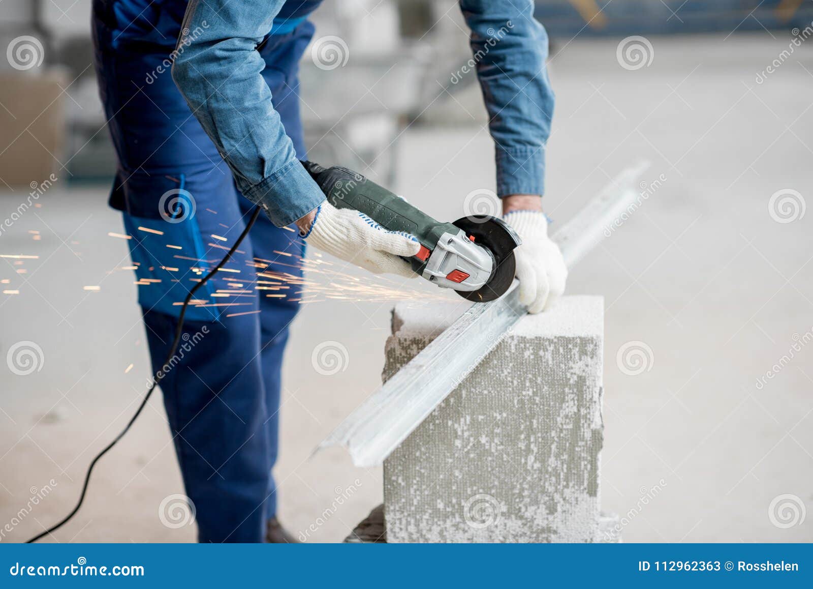 Builder Cutting Metal Indoors Stock Image - Image of safety ...
