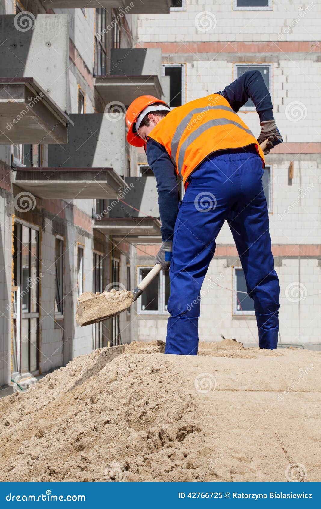Builder Working Using Shovel Stock Image - Image of overalls, house ...