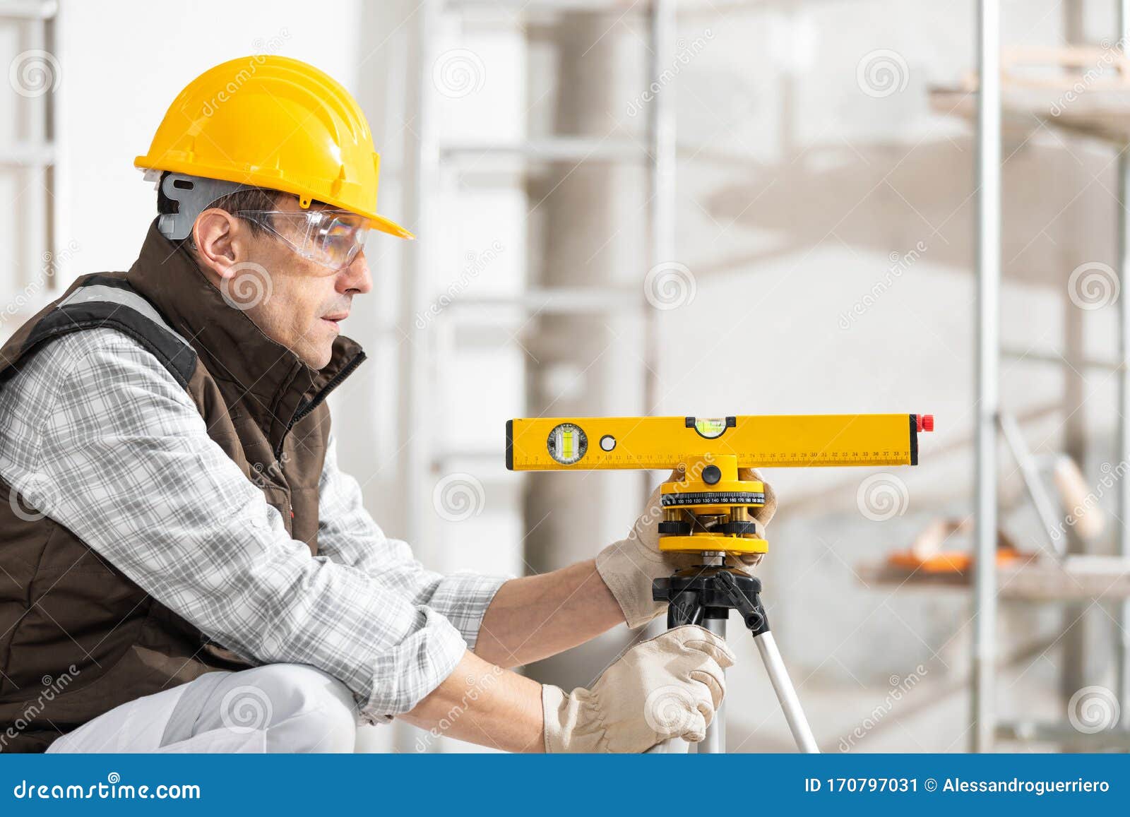 Builder or Workman Adjusting a Spirit Level Stock Image - Image of ...