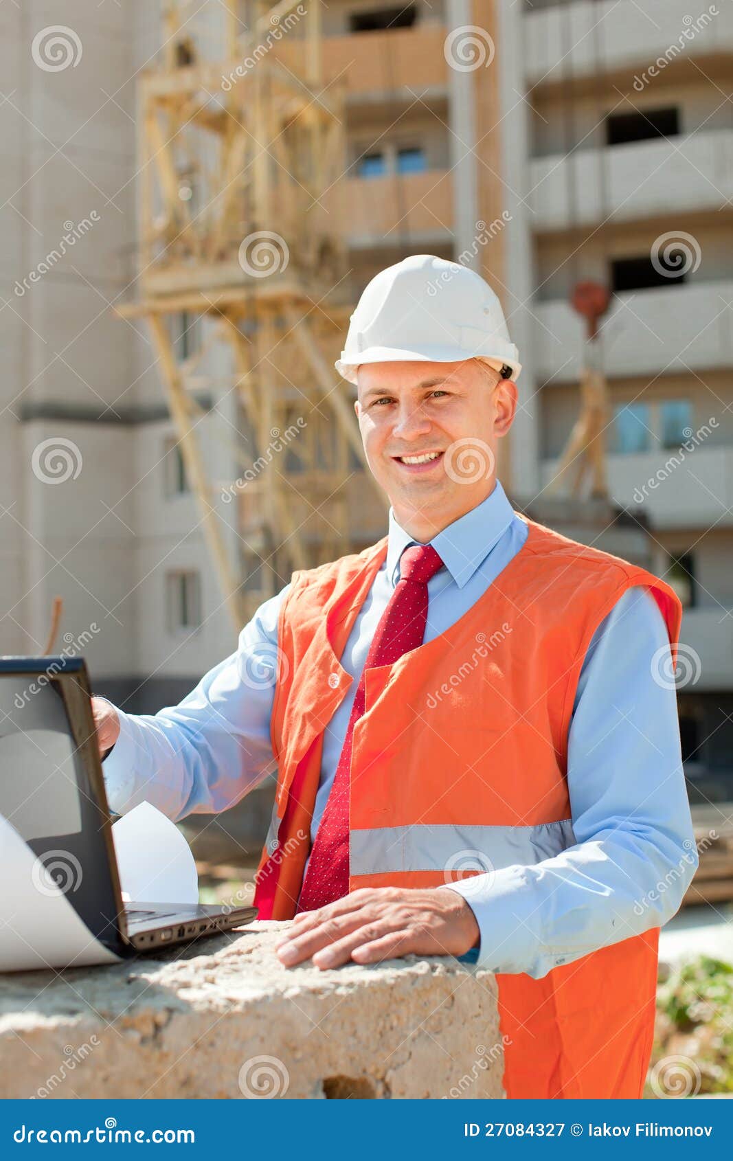 Builder Works on the Building Site Stock Image - Image of collar ...