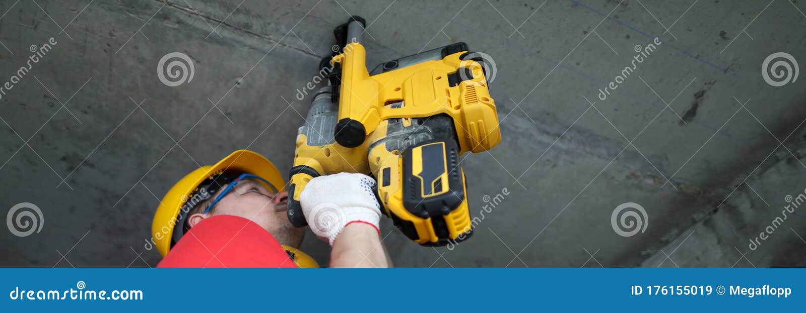 Builder Works On Ceiling With Puncher For Concrete Royalty-Free Stock ...