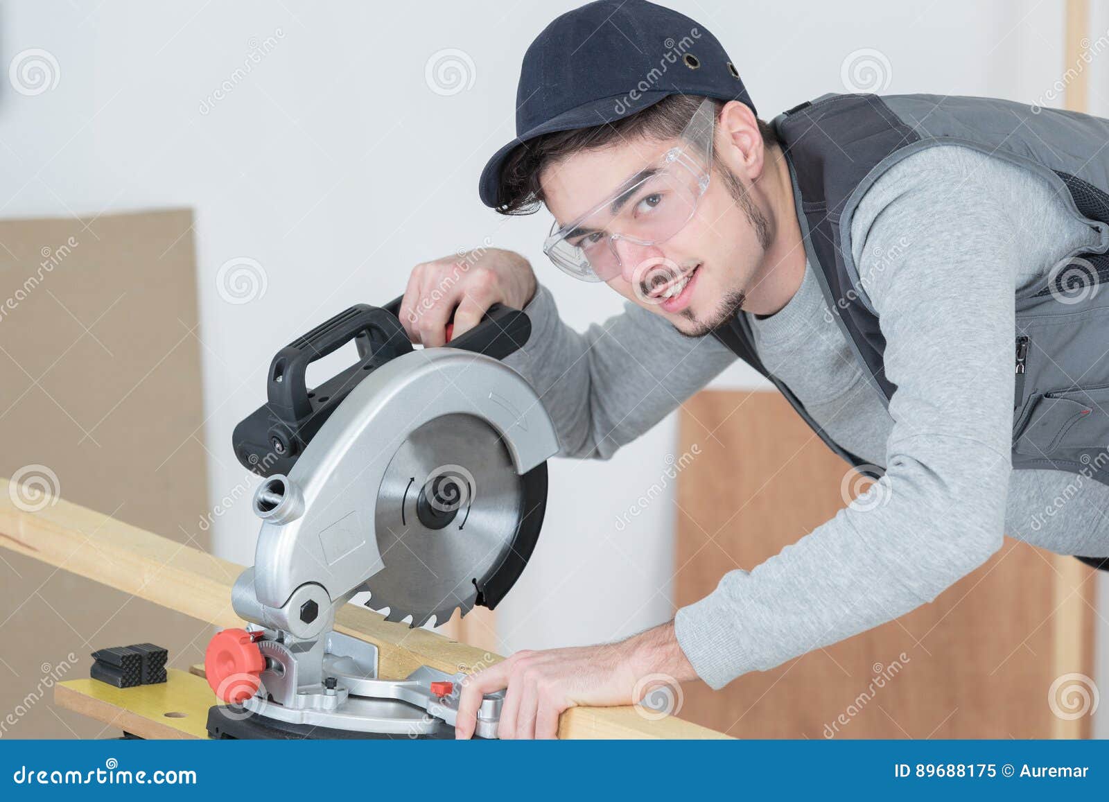 Builder in workshop posing stock image. Image of vocational - 89688175