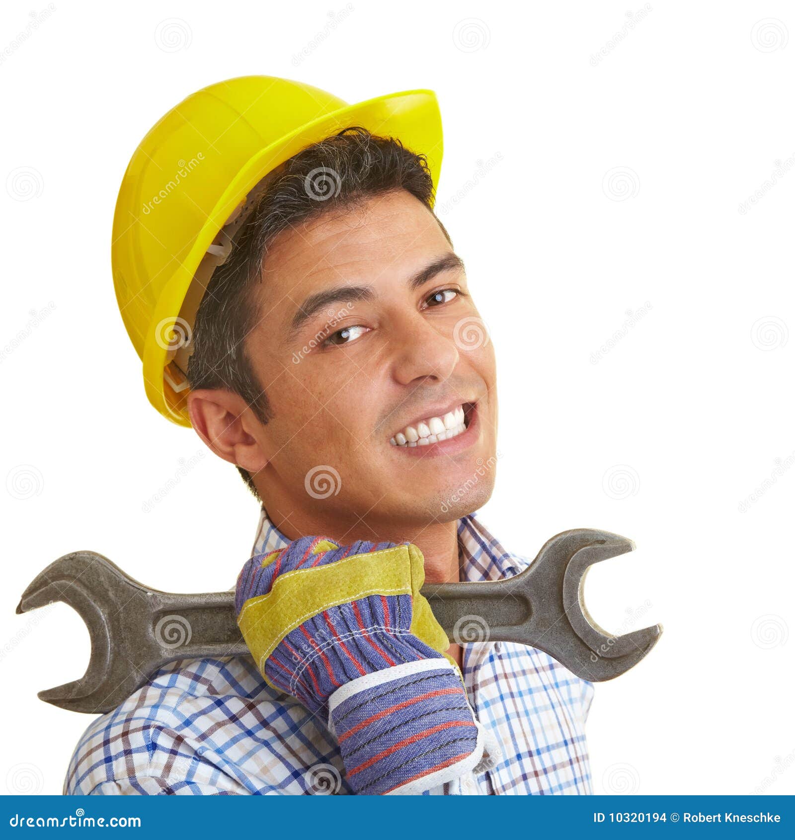 Builder with wrench stock photo. Image of cheerfulness - 10320194