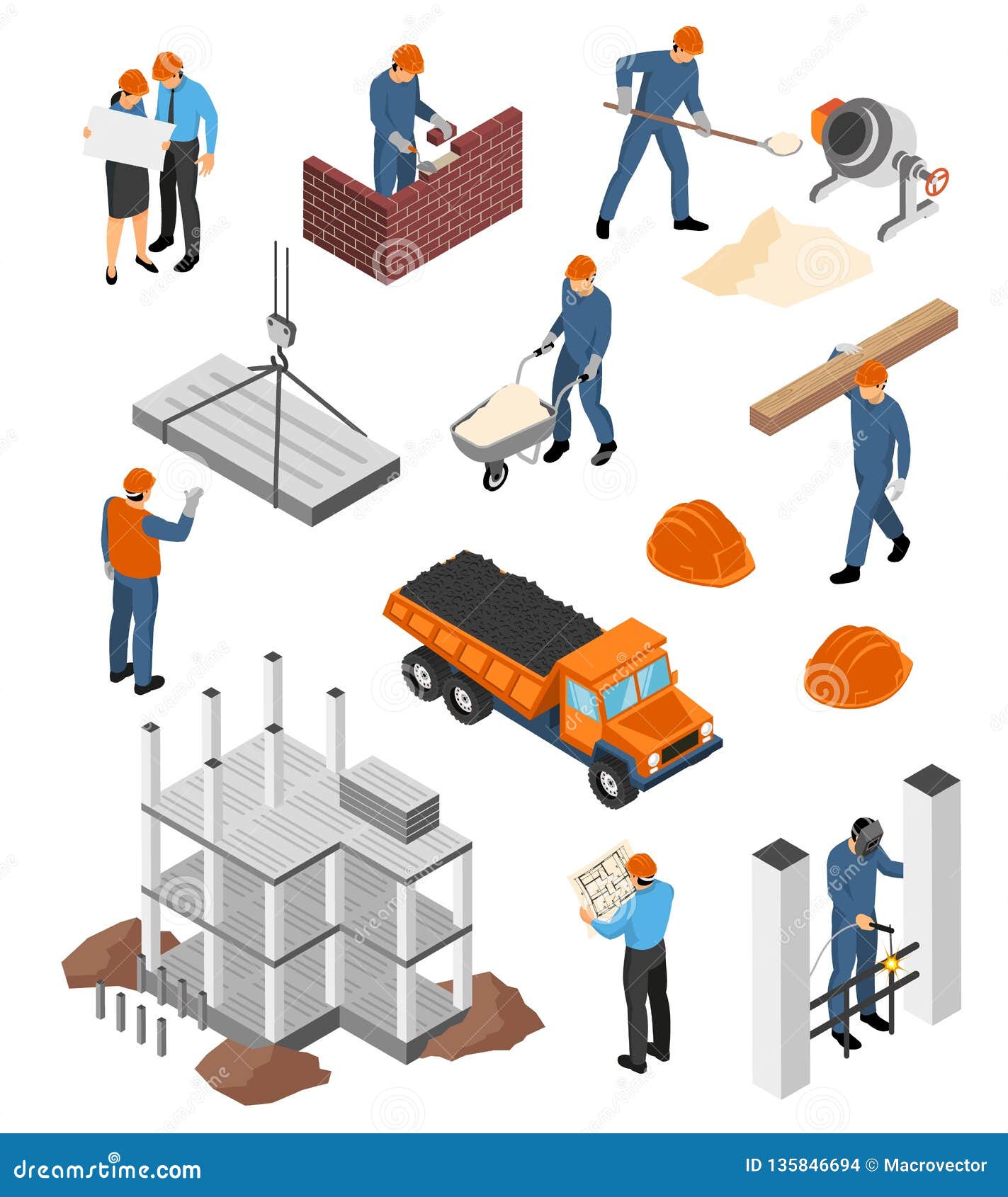 Builders Architects Isometric Set Stock Vector - Illustration of ...