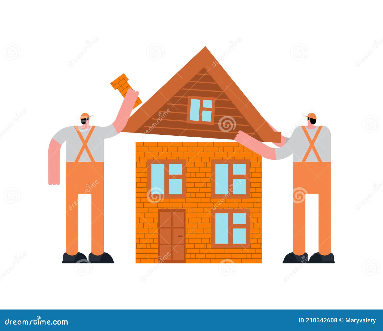 Builders Building House Cartoon. Illustration for Developers Stock ...