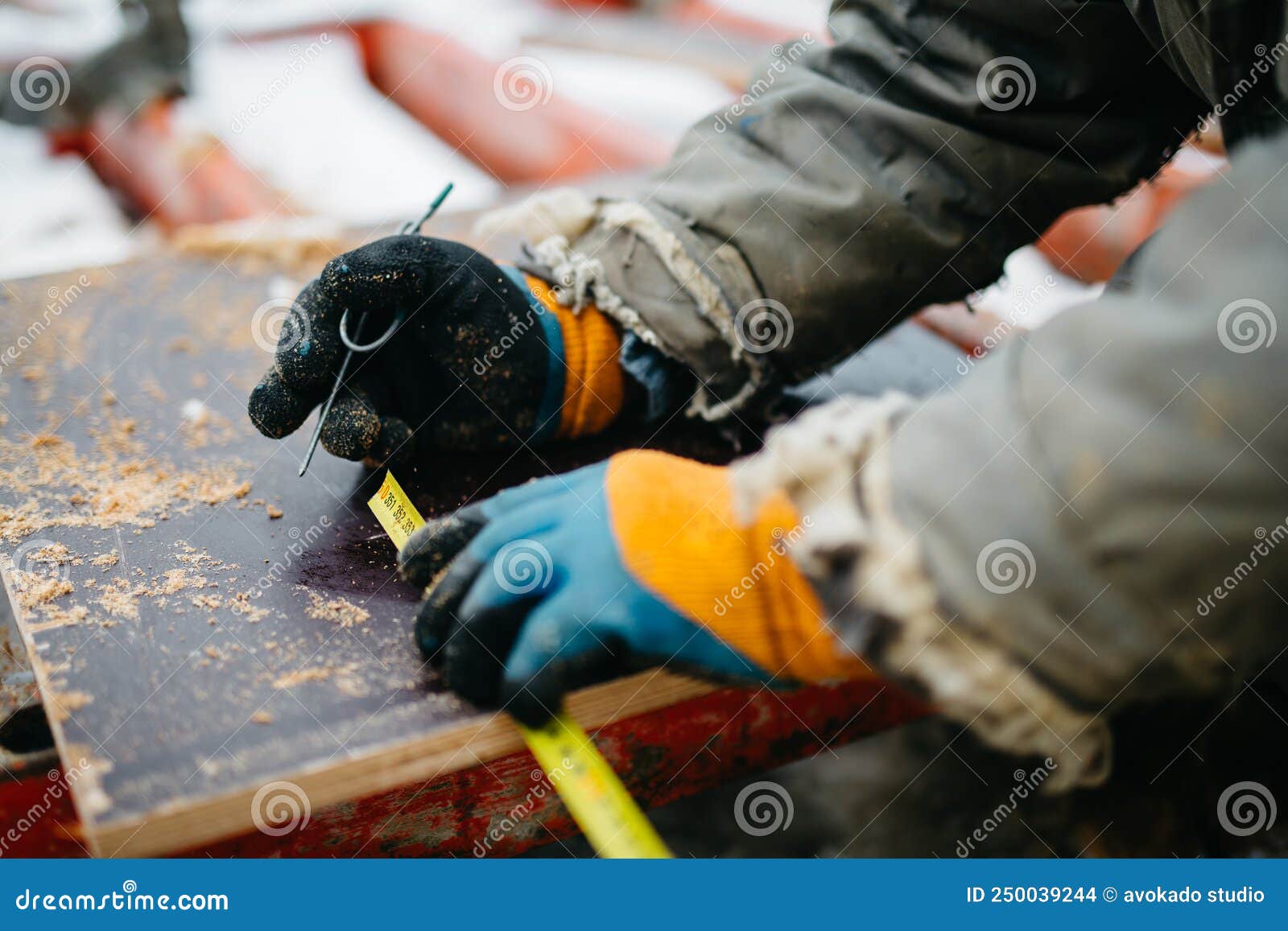 Builders at Construction Site Make Engineering Calculations and Cut ...