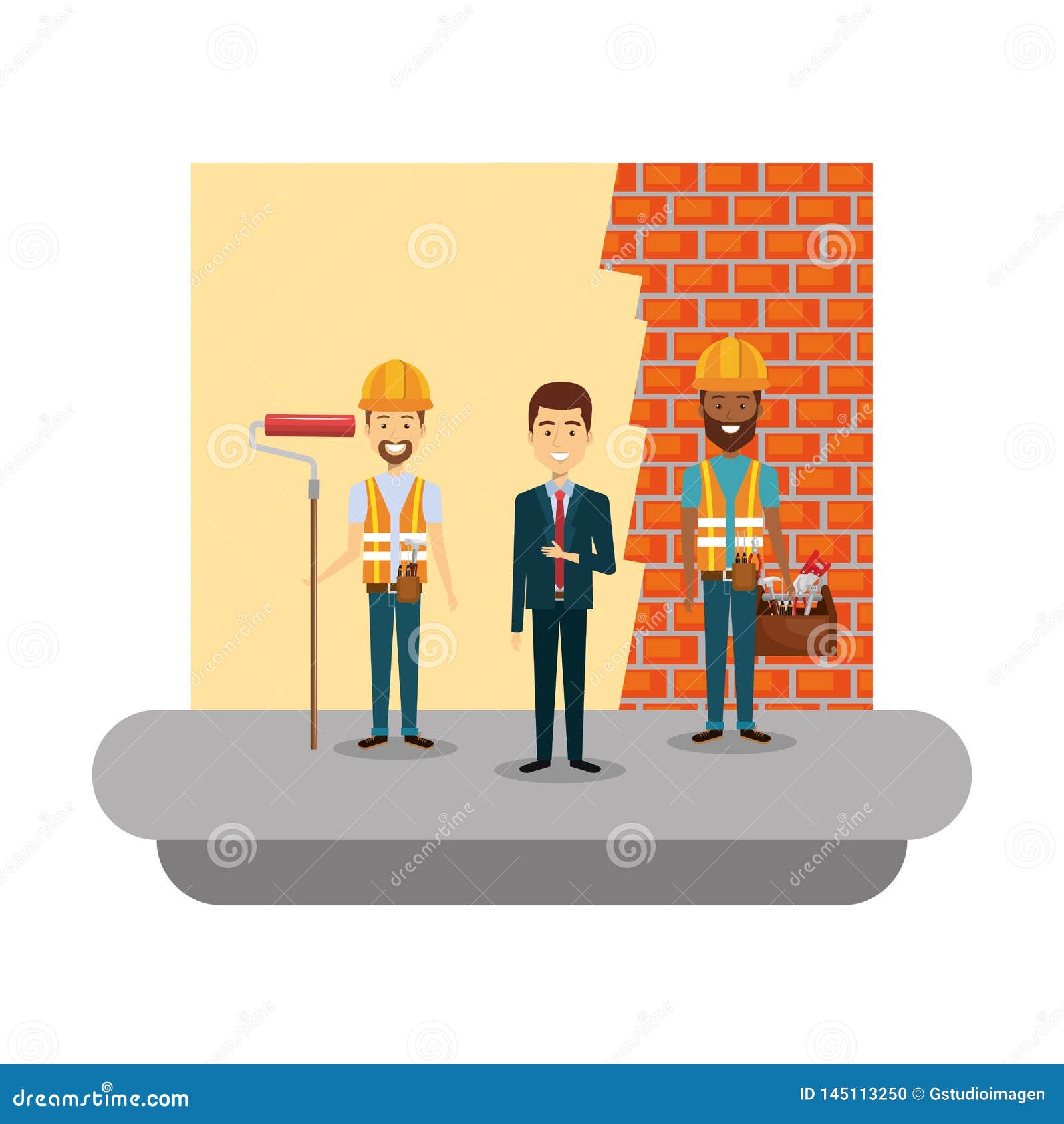 Builders Construction Working Scene Stock Vector - Illustration of site ...