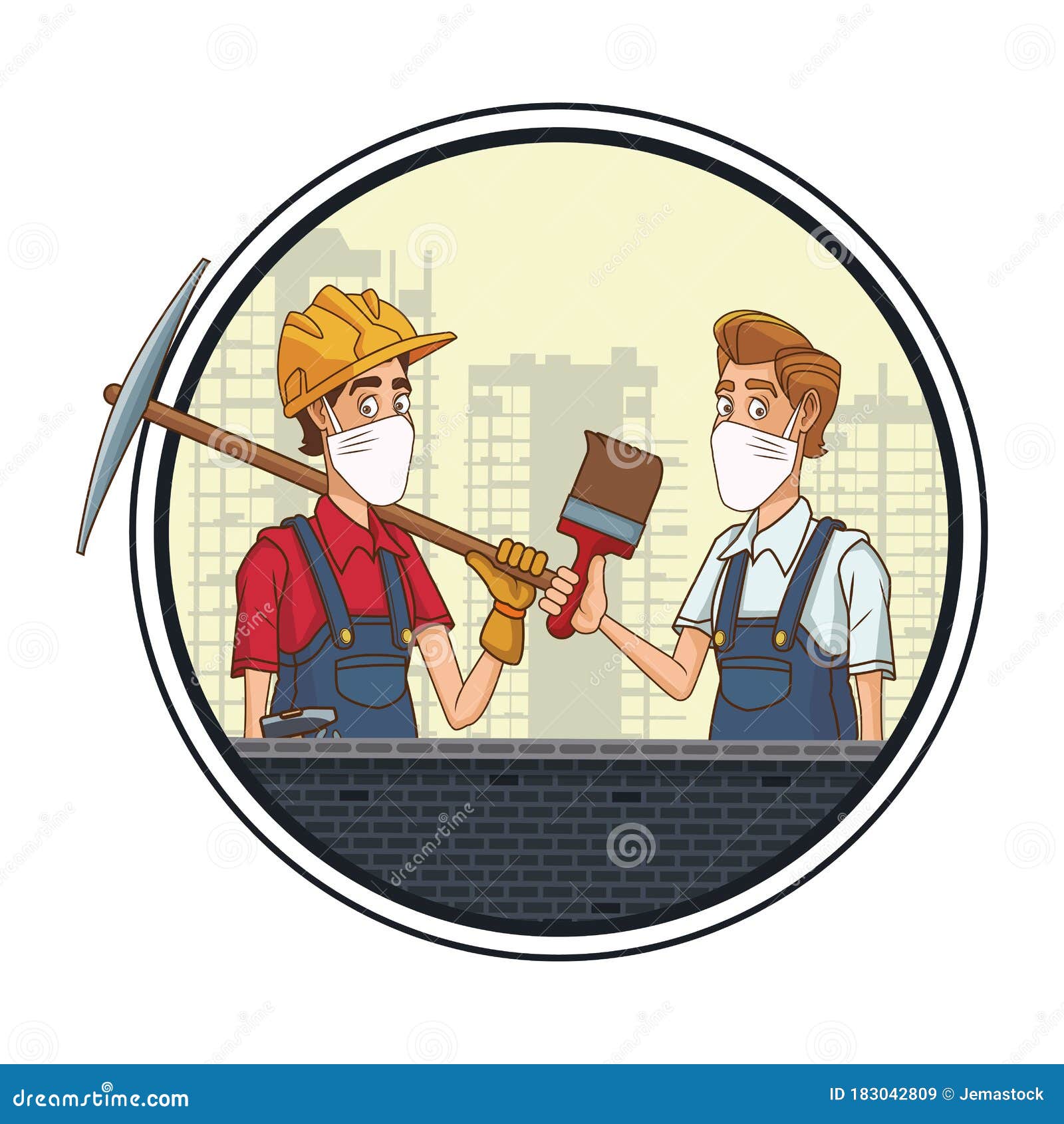 Builders Couple Using Face Mask for Covid19 Stock Vector - Illustration ...