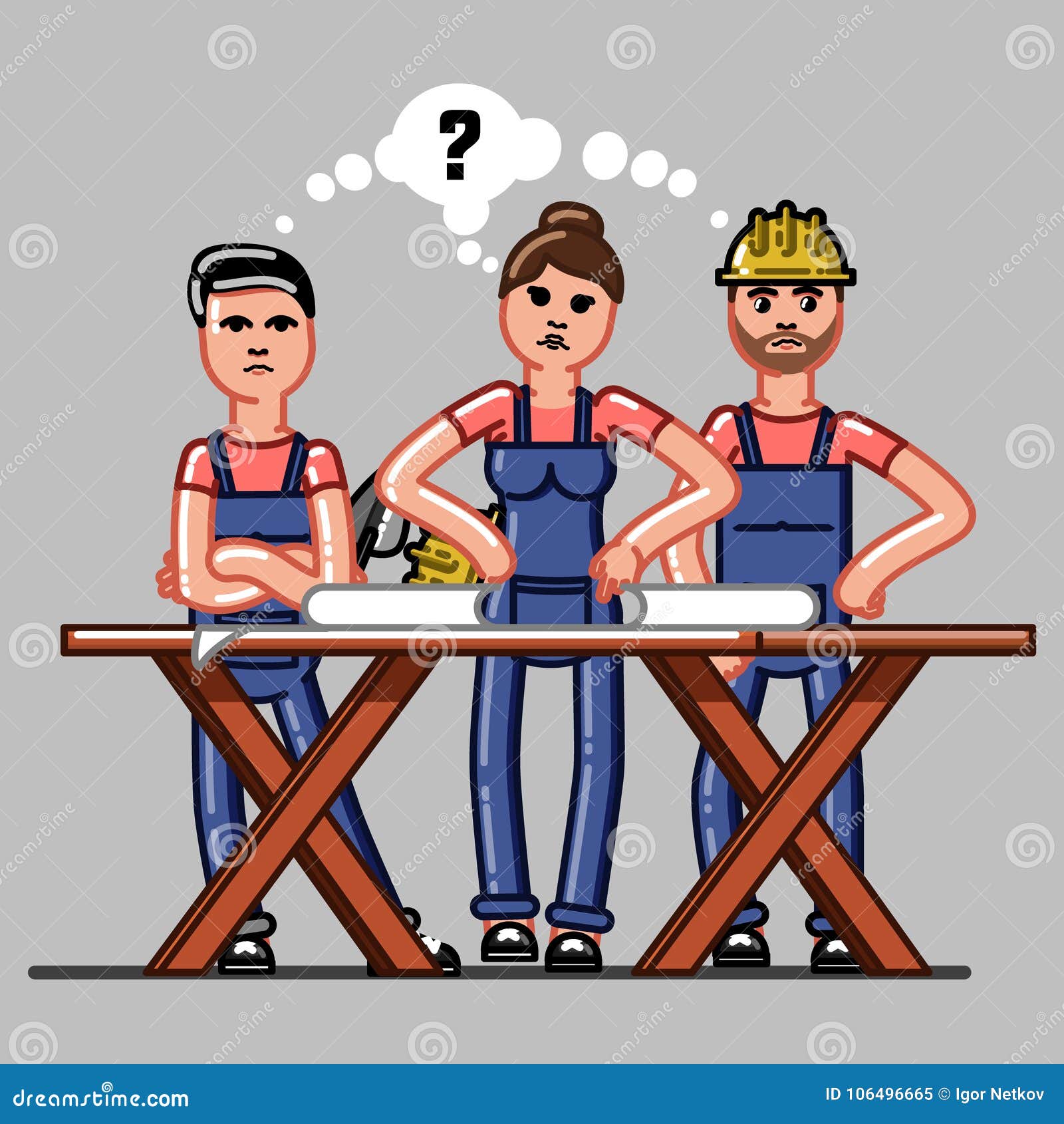 Builders Crew Exploring The Drawings Cartoon Vector | CartoonDealer.com ...