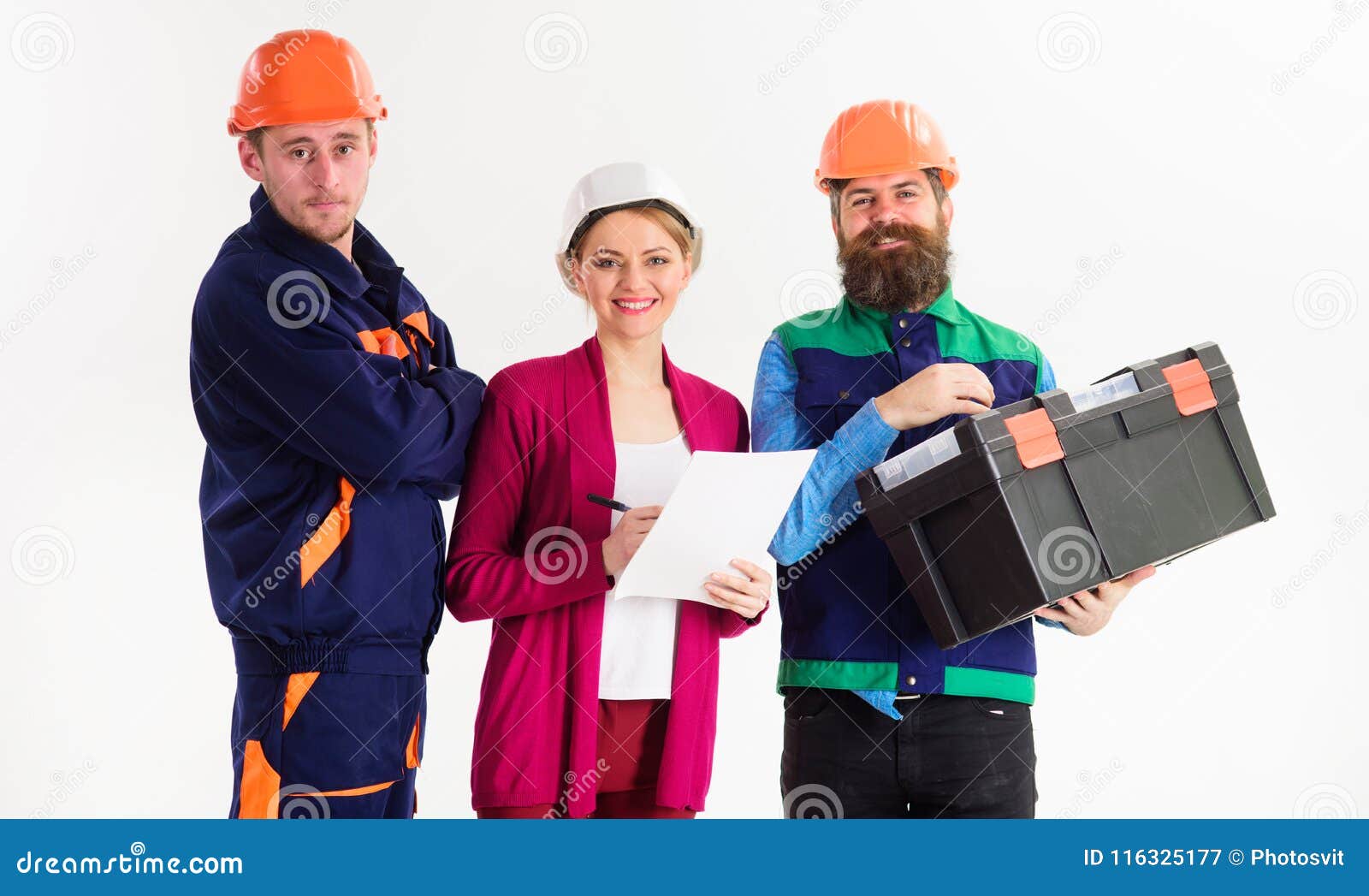 Builders and Engineer Work Together. Cheerful Team of Architects Stock ...