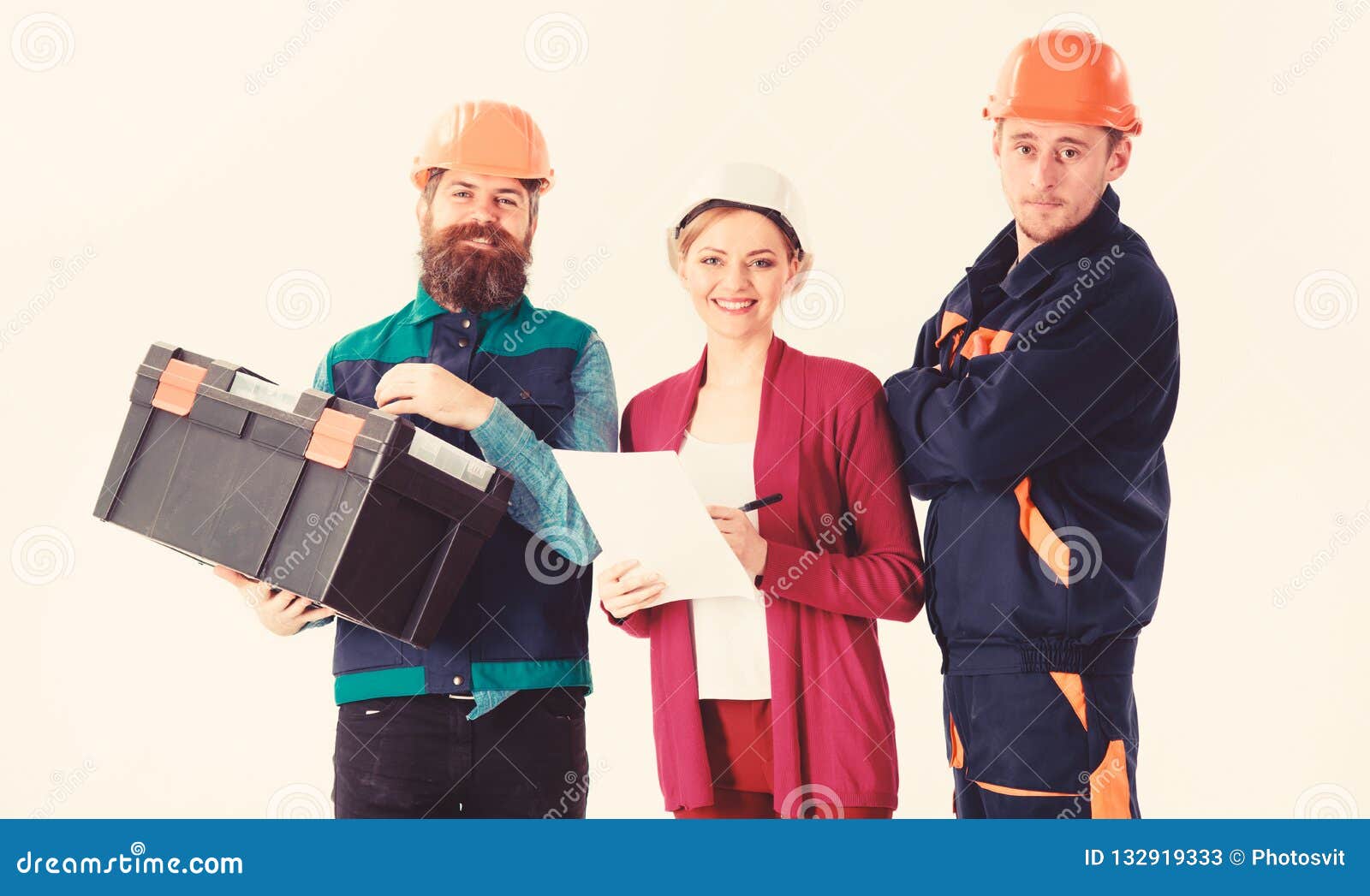 Builders and Engineer Work Together. Cheerful Team of Architects Stock ...