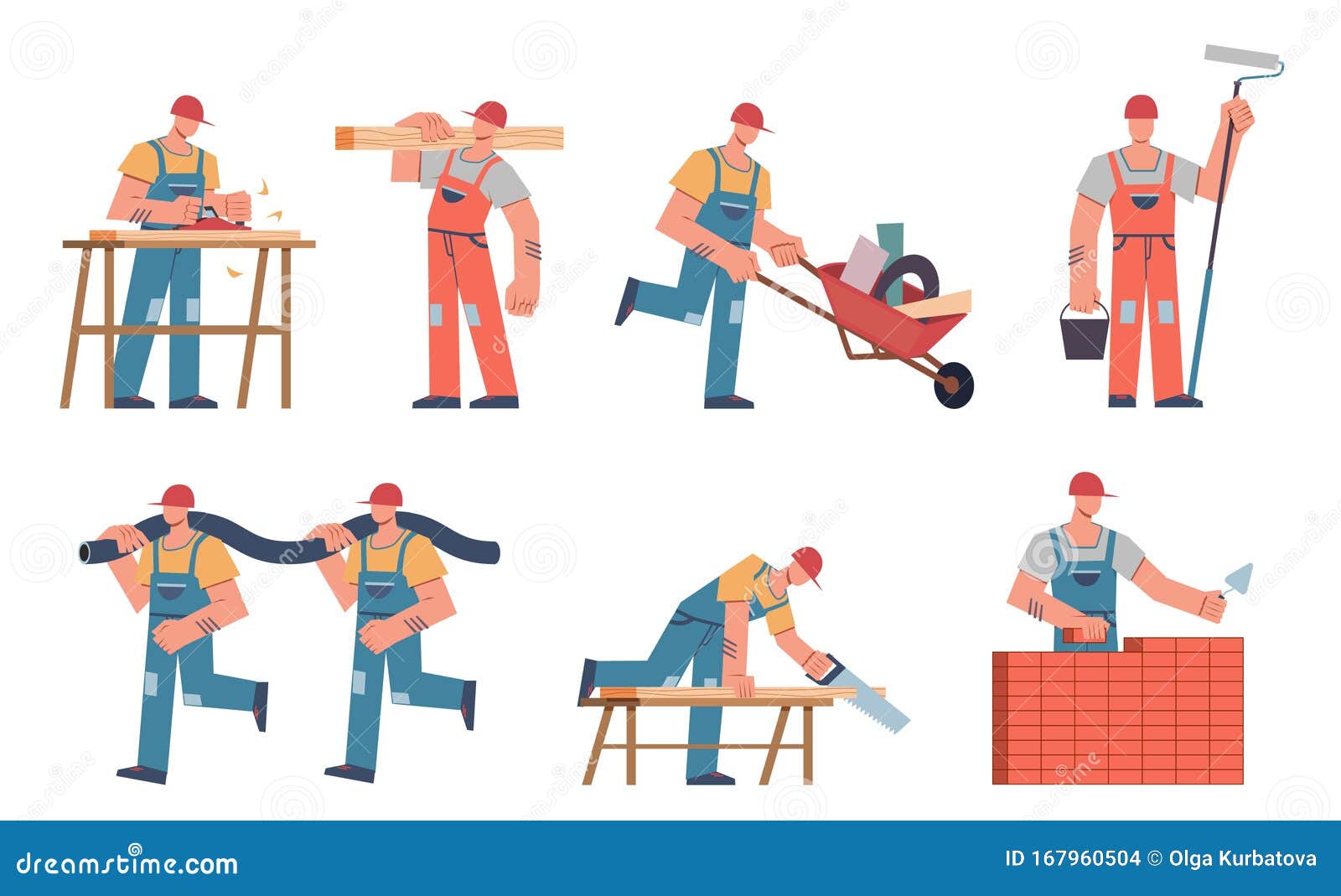 Builders And Engineers Background. Cartoon Factory Workers And Business ...