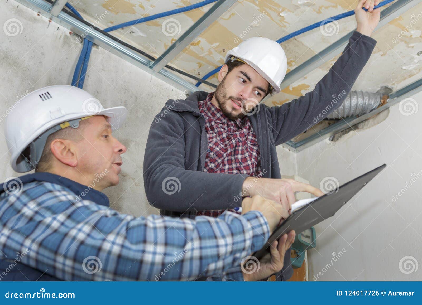 Builders Fastens Profile Using Cordless Screwdriver Stock Photo - Image ...