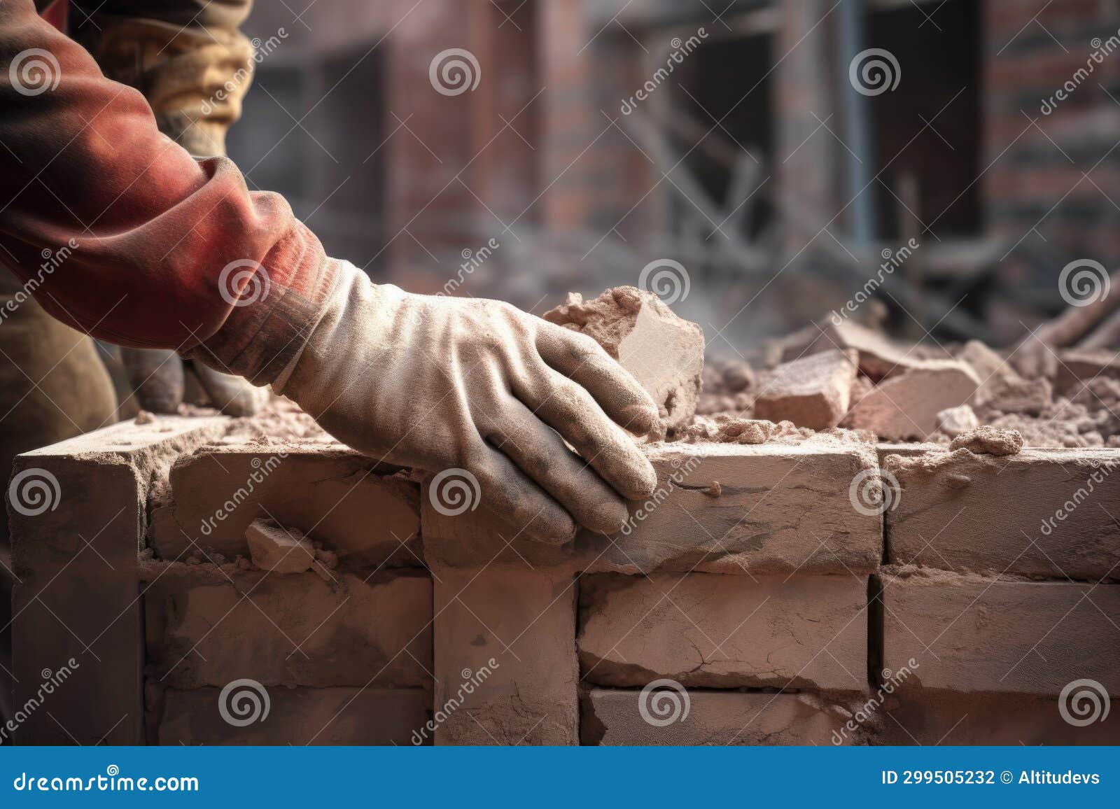 Builders Gloved Hand Placing Brick on a Construction Site Stock ...