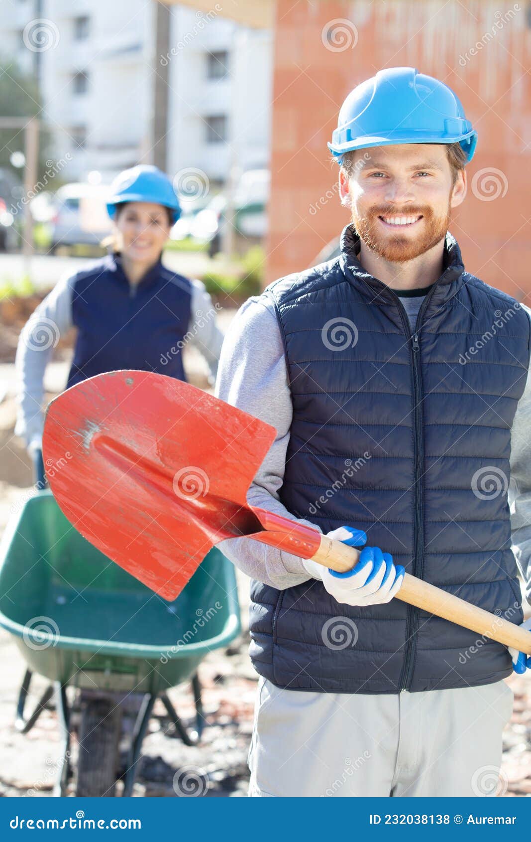 Builders Happy To Work at Modern Construction Site Stock Photo - Image ...