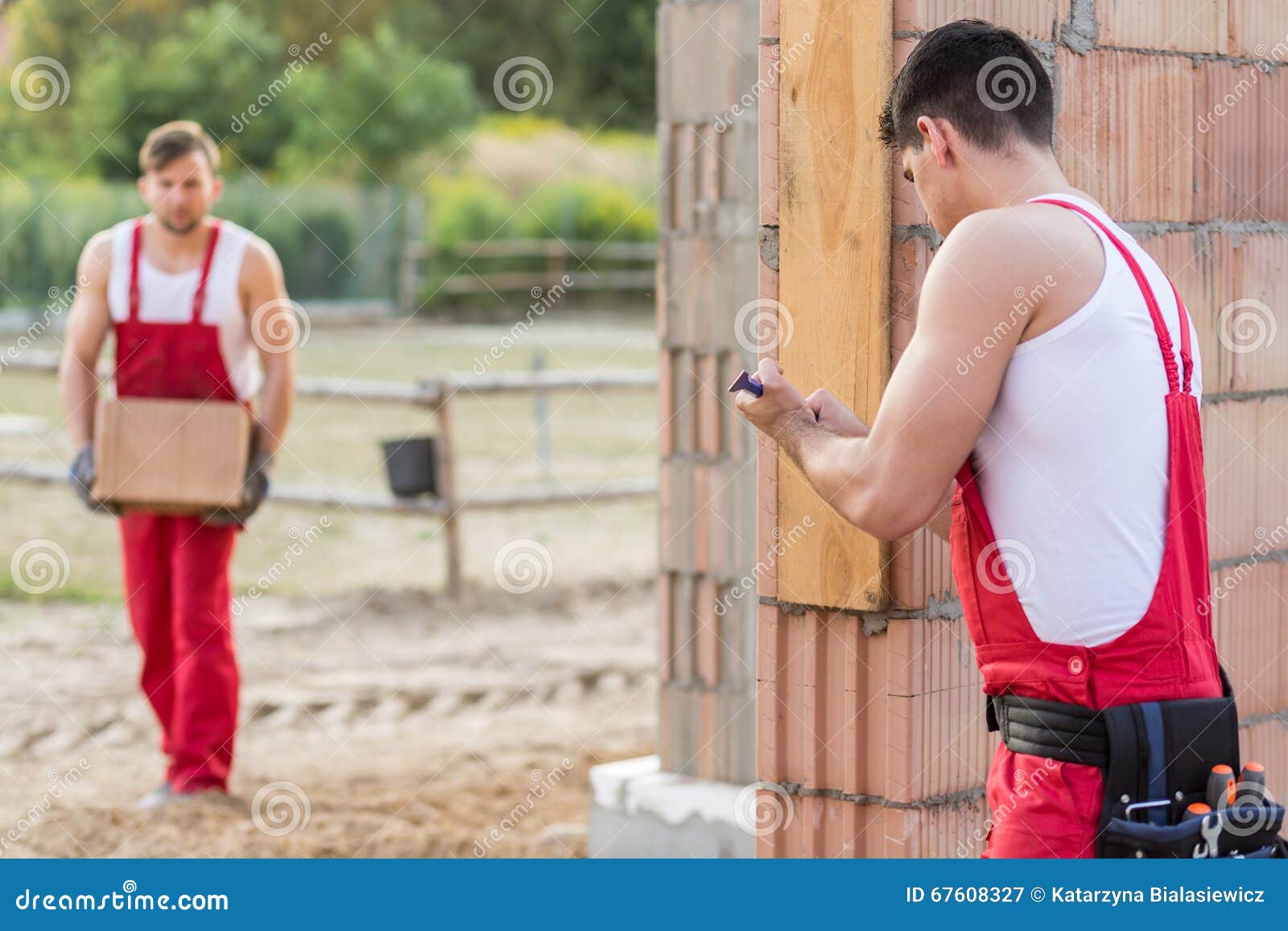 Builders during Hard Physical Work Stock Image - Image of caucasian ...