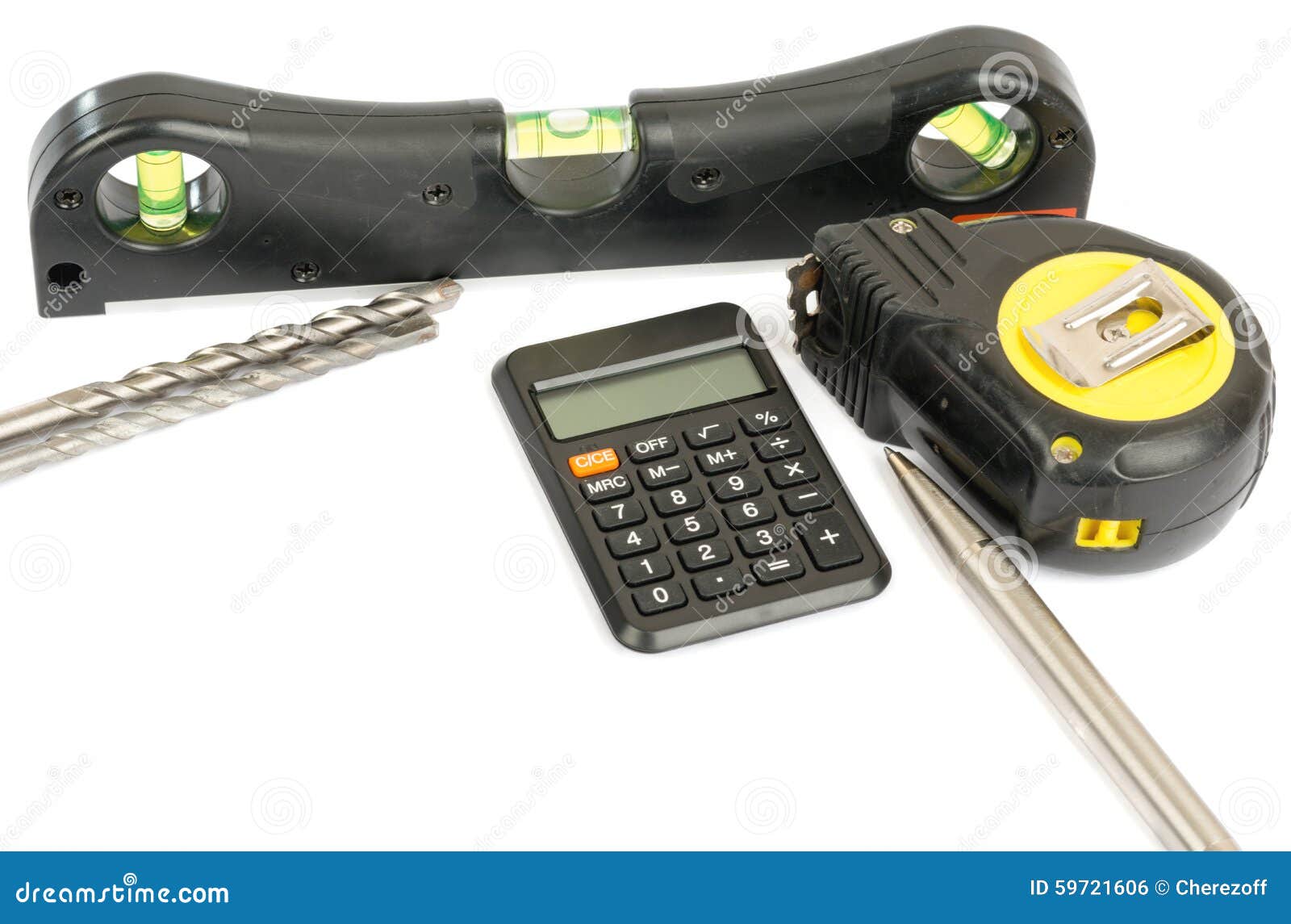 Builders Level with Calculator Stock Photo - Image of white, buttons ...