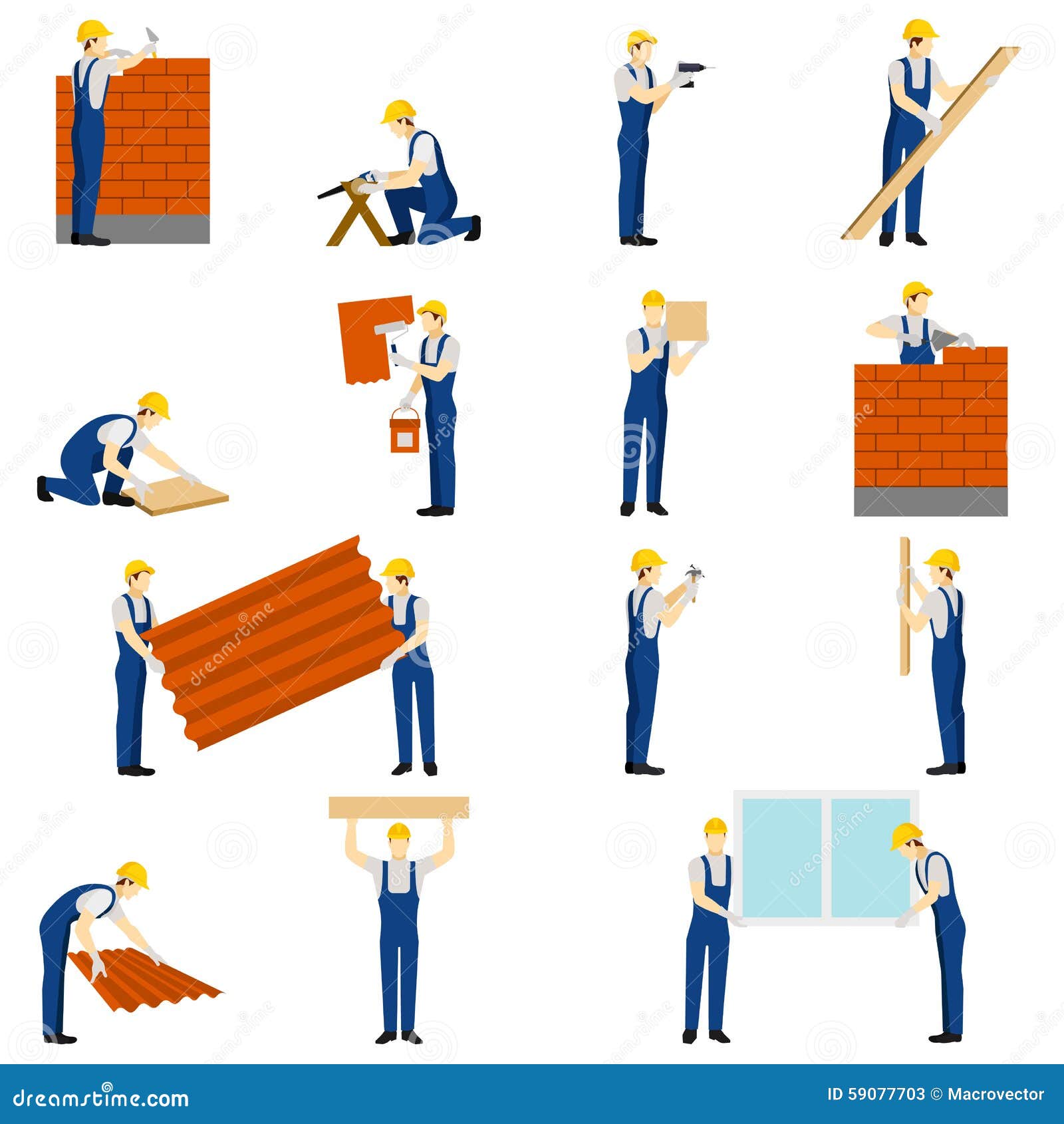 Builders People Set stock vector. Illustration of helmet - 59077703