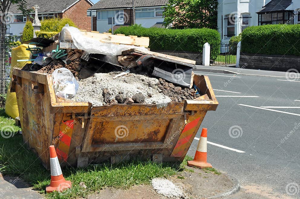 Builders Rubble Skip stock photo. Image of home, waste - 32711690