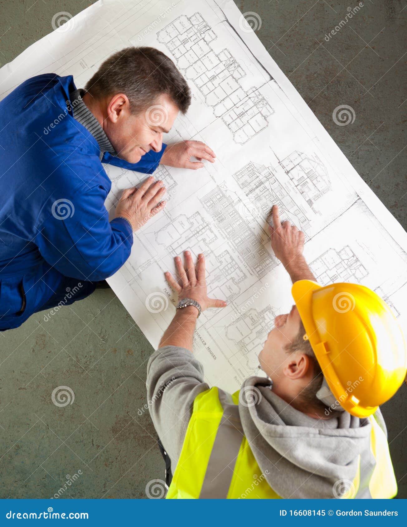 Builders Share Humor about Blueprints Stock Image - Image of hard ...