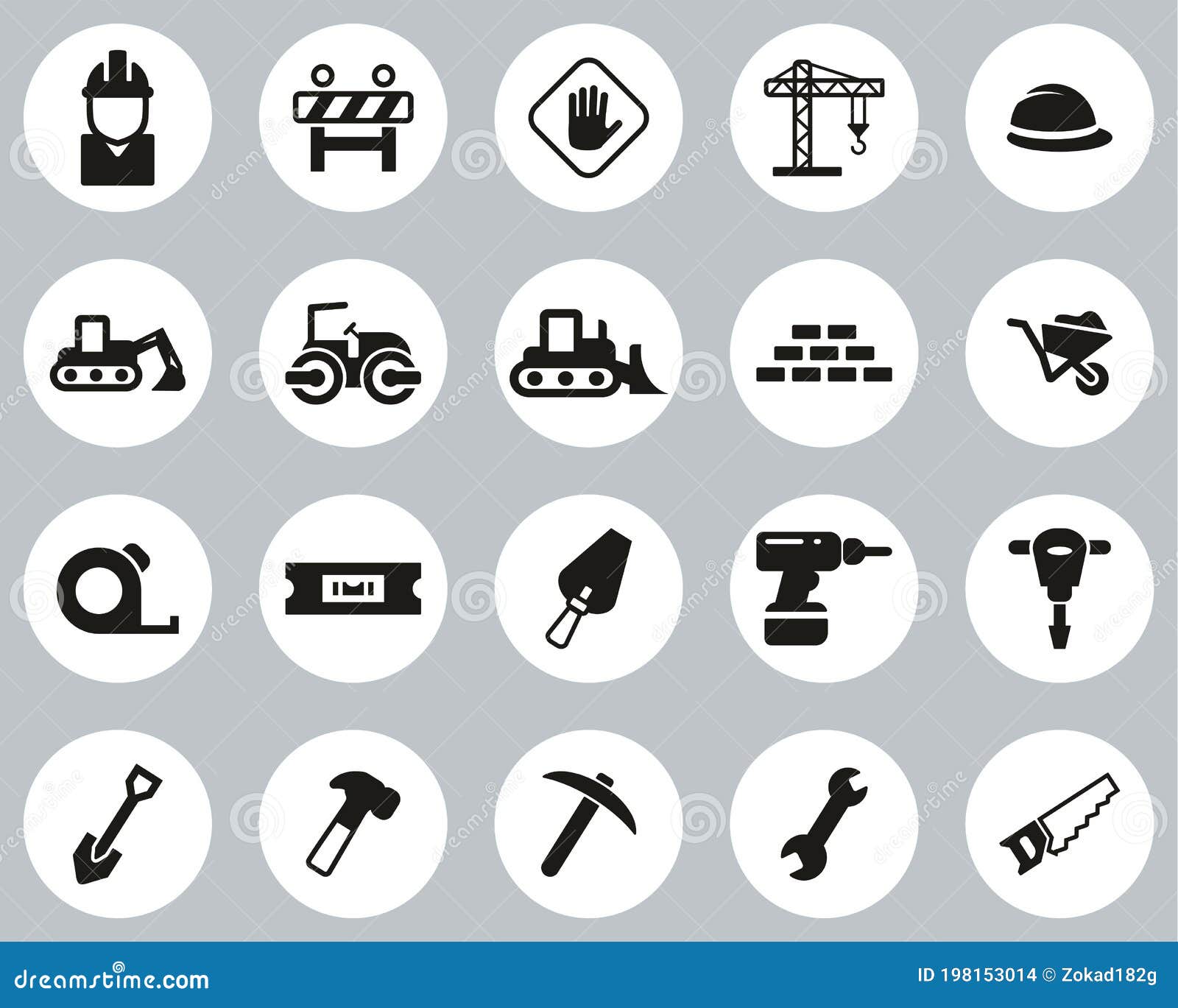 Builders Site or Construction Site Icons Black & White Flat Deisgn ...