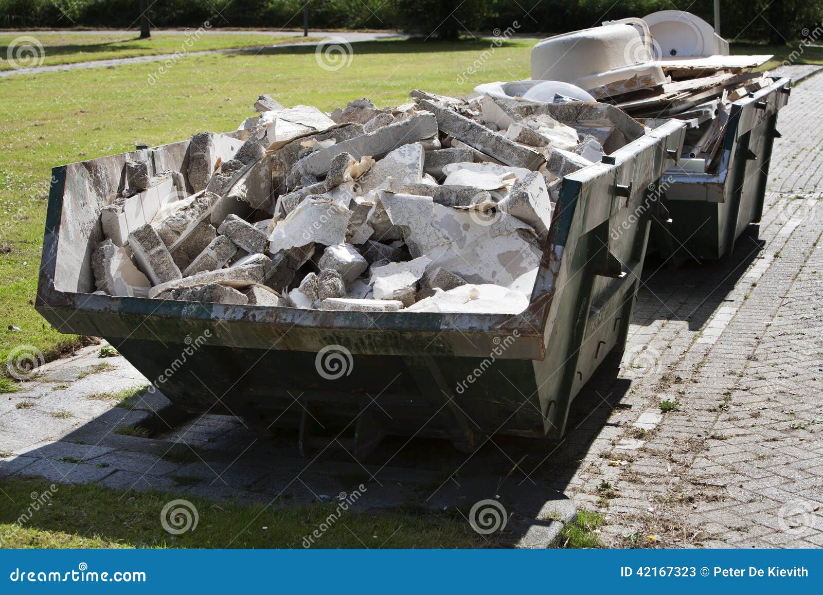 Builders Skip Loaded with Rubble Stock Image - Image of material ...
