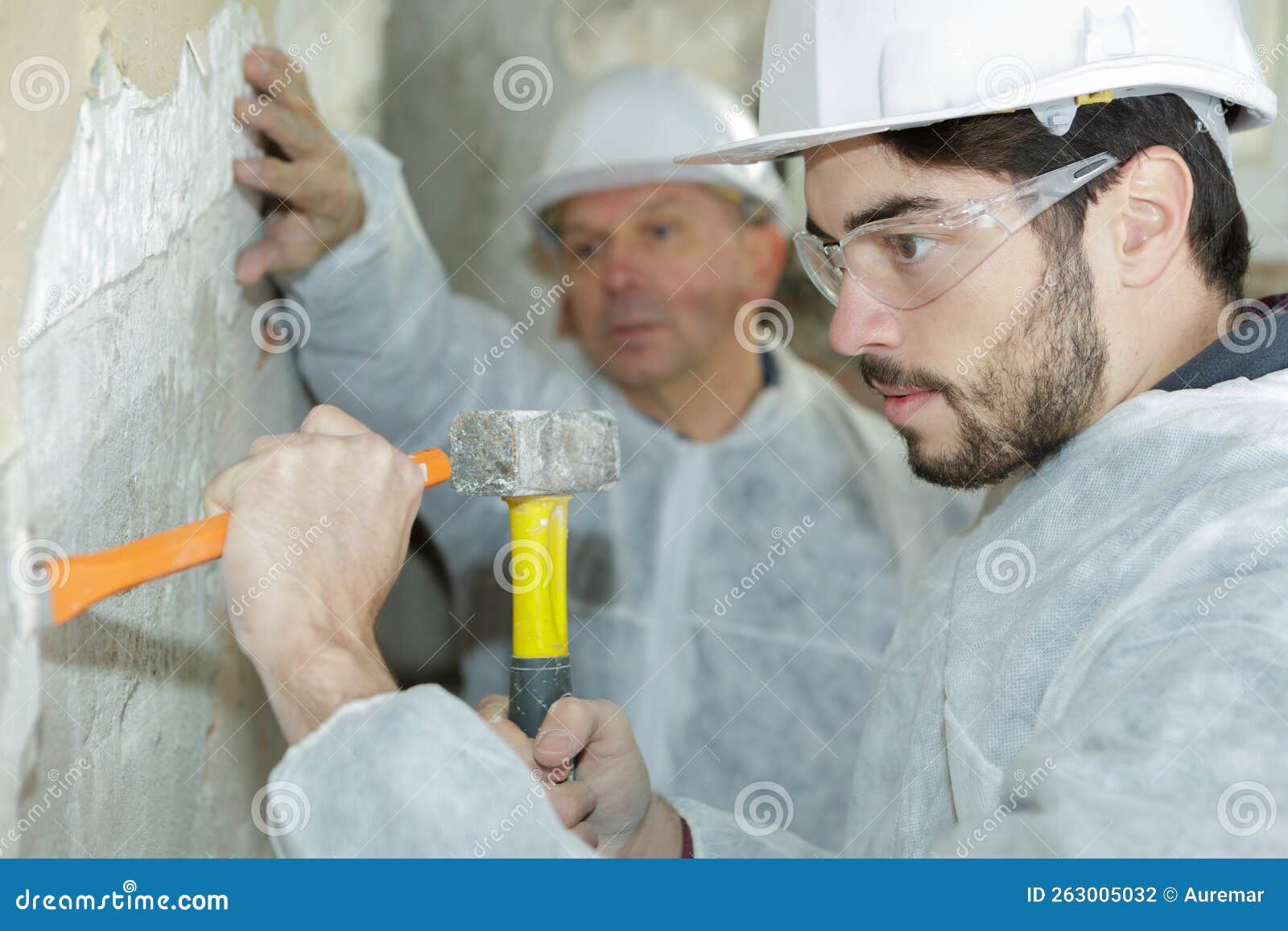 Builders on Wall Demolition Stock Photo - Image of iron, dirty: 263005032