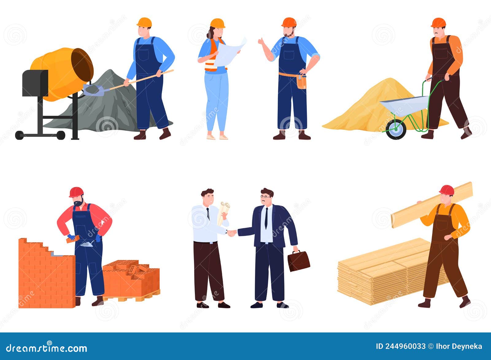 Builders With A Wheelbarrow Concrete Mixer. Architects Engineers ...