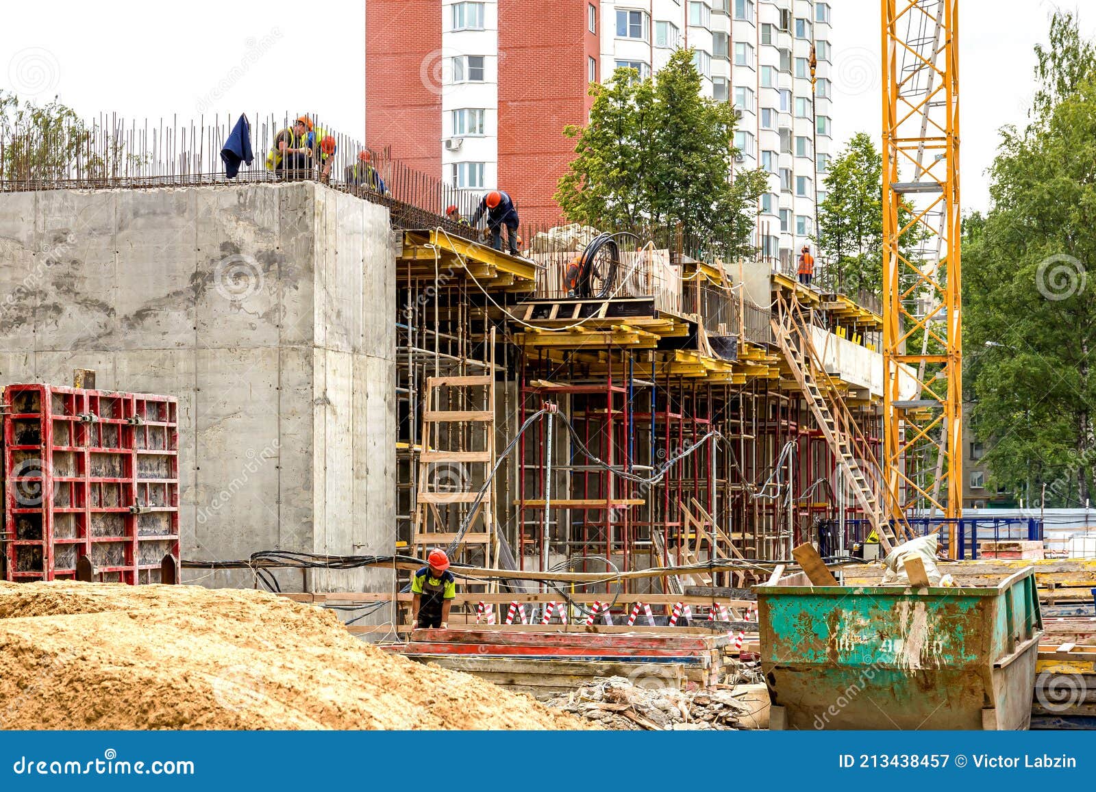 Builders Work on the Construction of a Residential Building Editorial ...