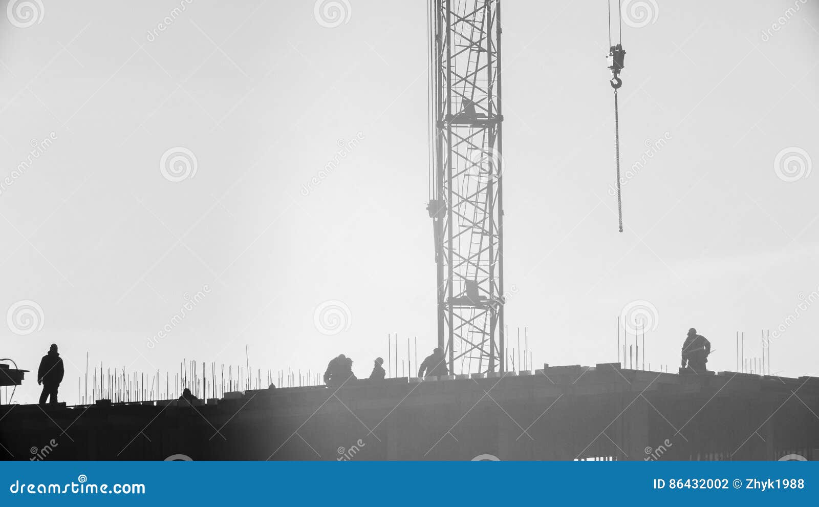 Builders Working on the Construction Site, Erecting and Concrete ...