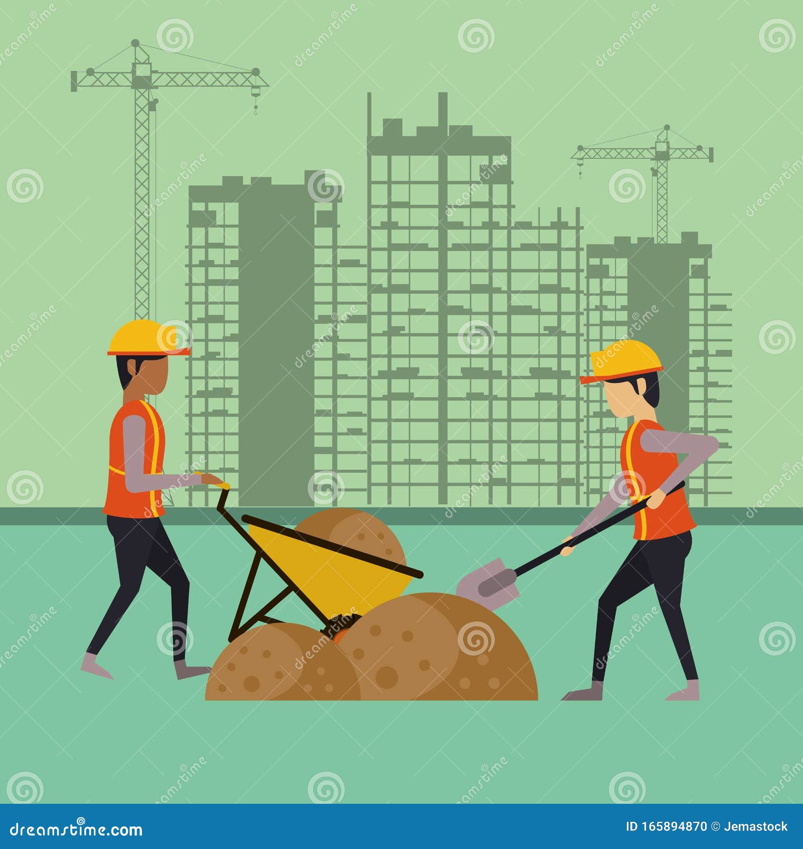Builders Working Under Construction Scene Stock Vector - Illustration ...