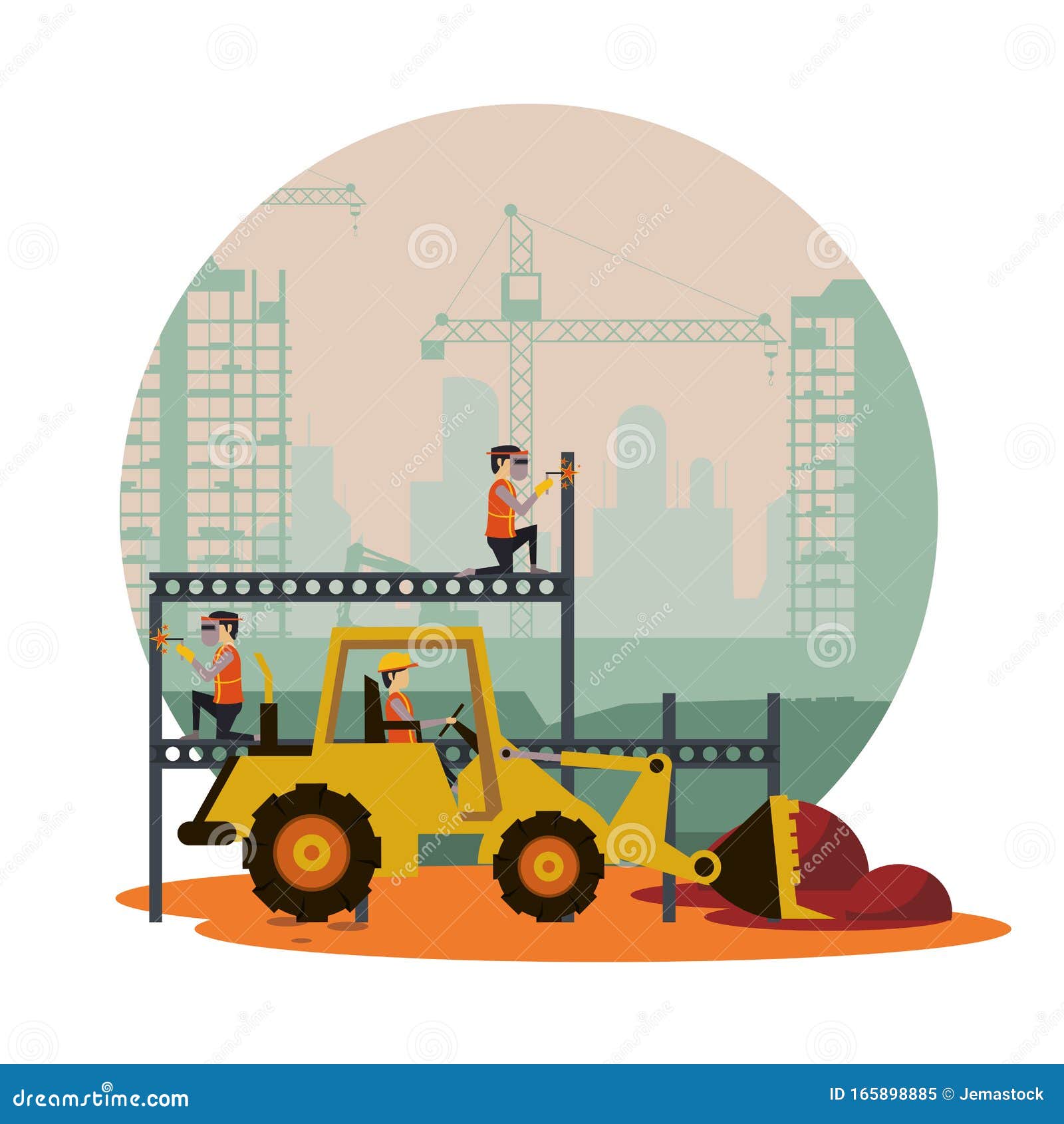 Builders Working Under Construction Scene Stock Vector - Illustration of road, social: 165898885