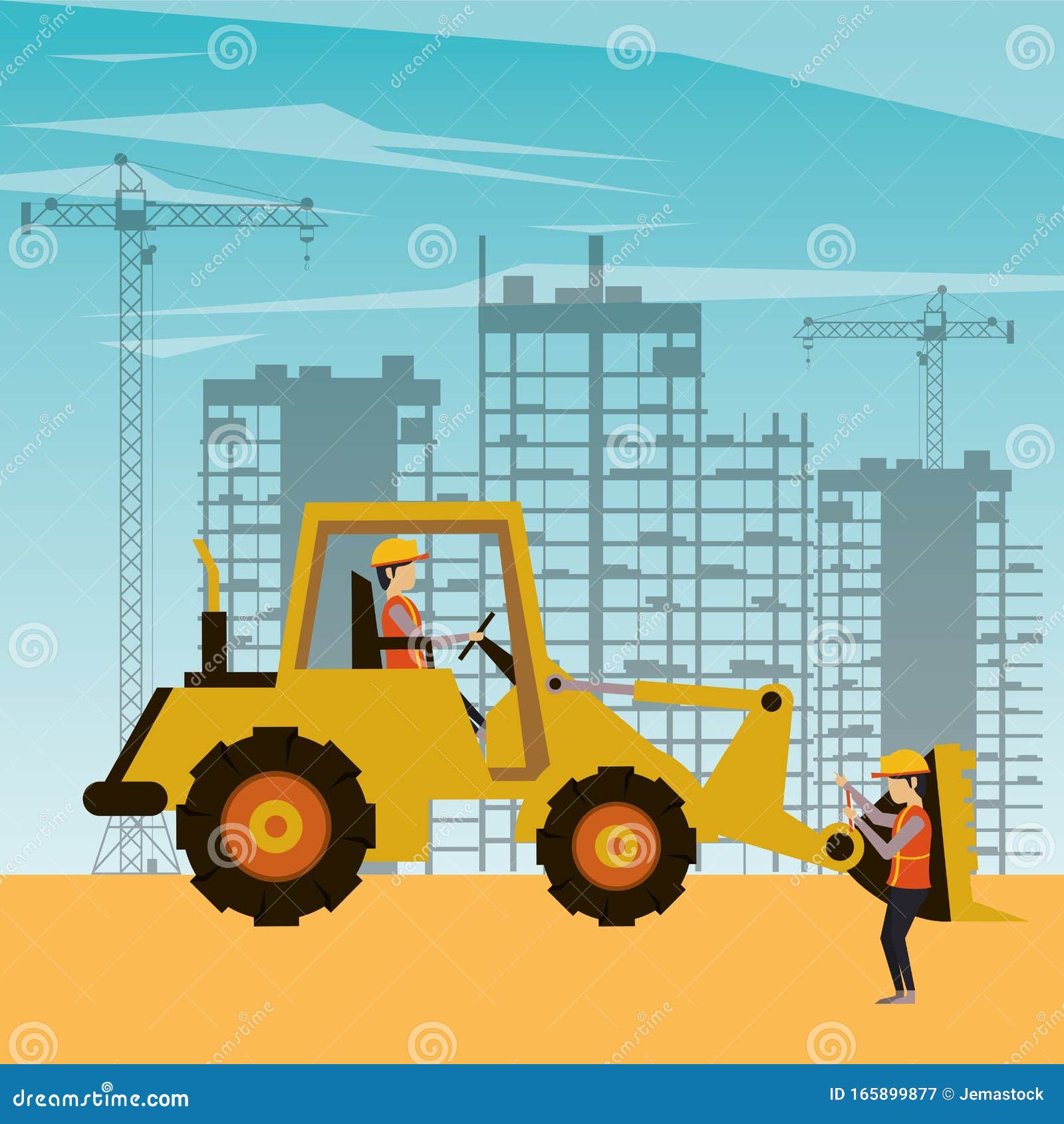 Builders Working Under Construction Scene Stock Vector - Illustration ...