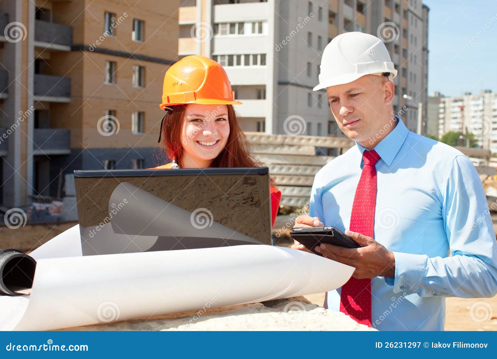 Builders Works at Construction Site Stock Image - Image of meeting ...