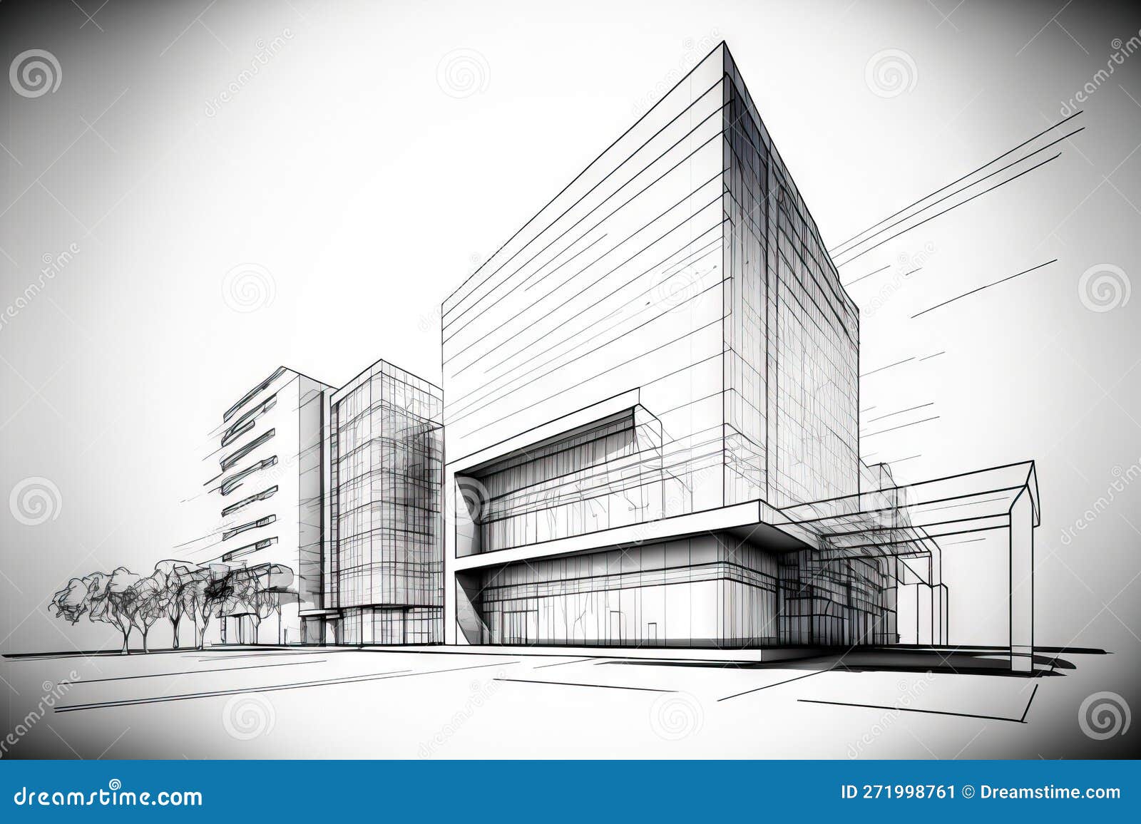 Building with Abstract Architecture in Line Drawing Stock Illustration ...