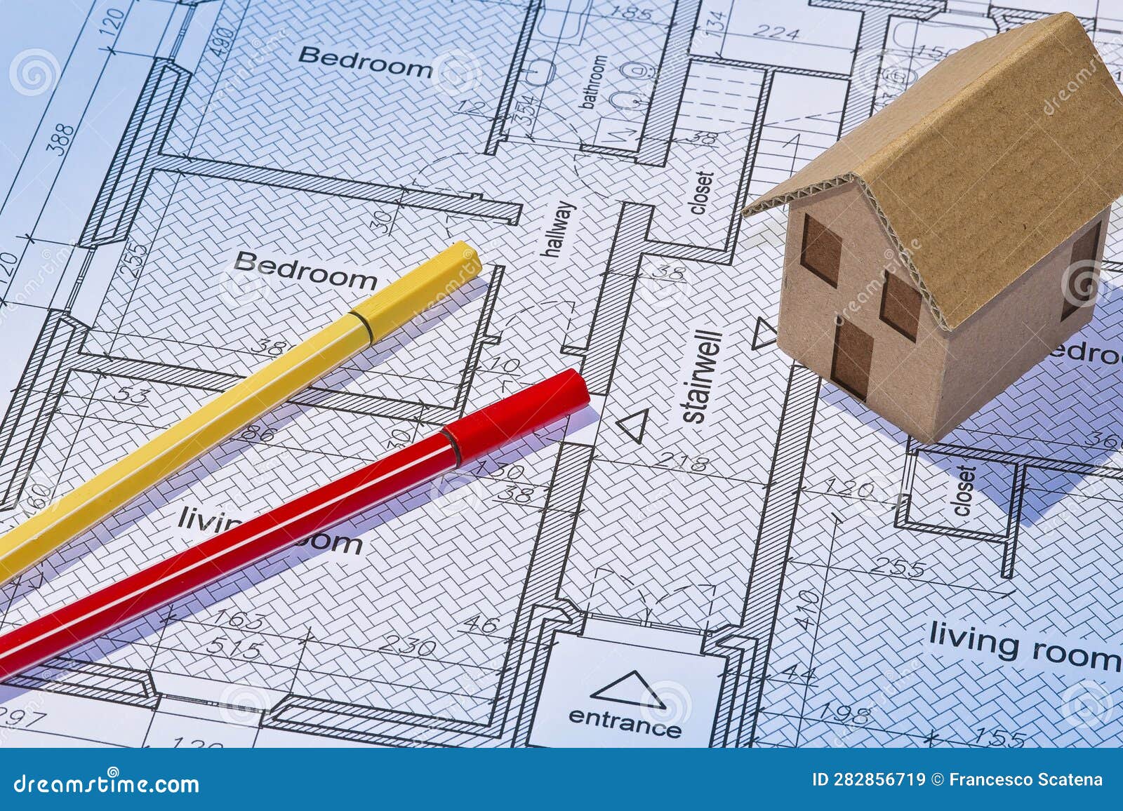 Building Activity Concept with Residential Building Project Printed on ...