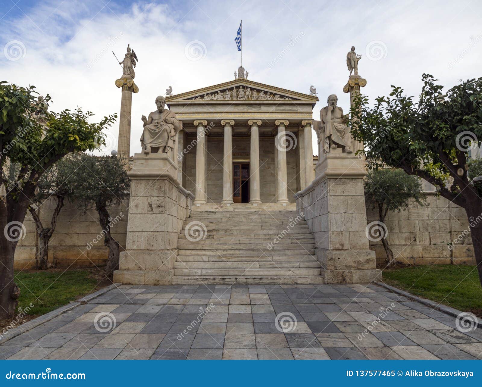 The Building of the Athens Academy a Marble Column with a Sculptures of ...