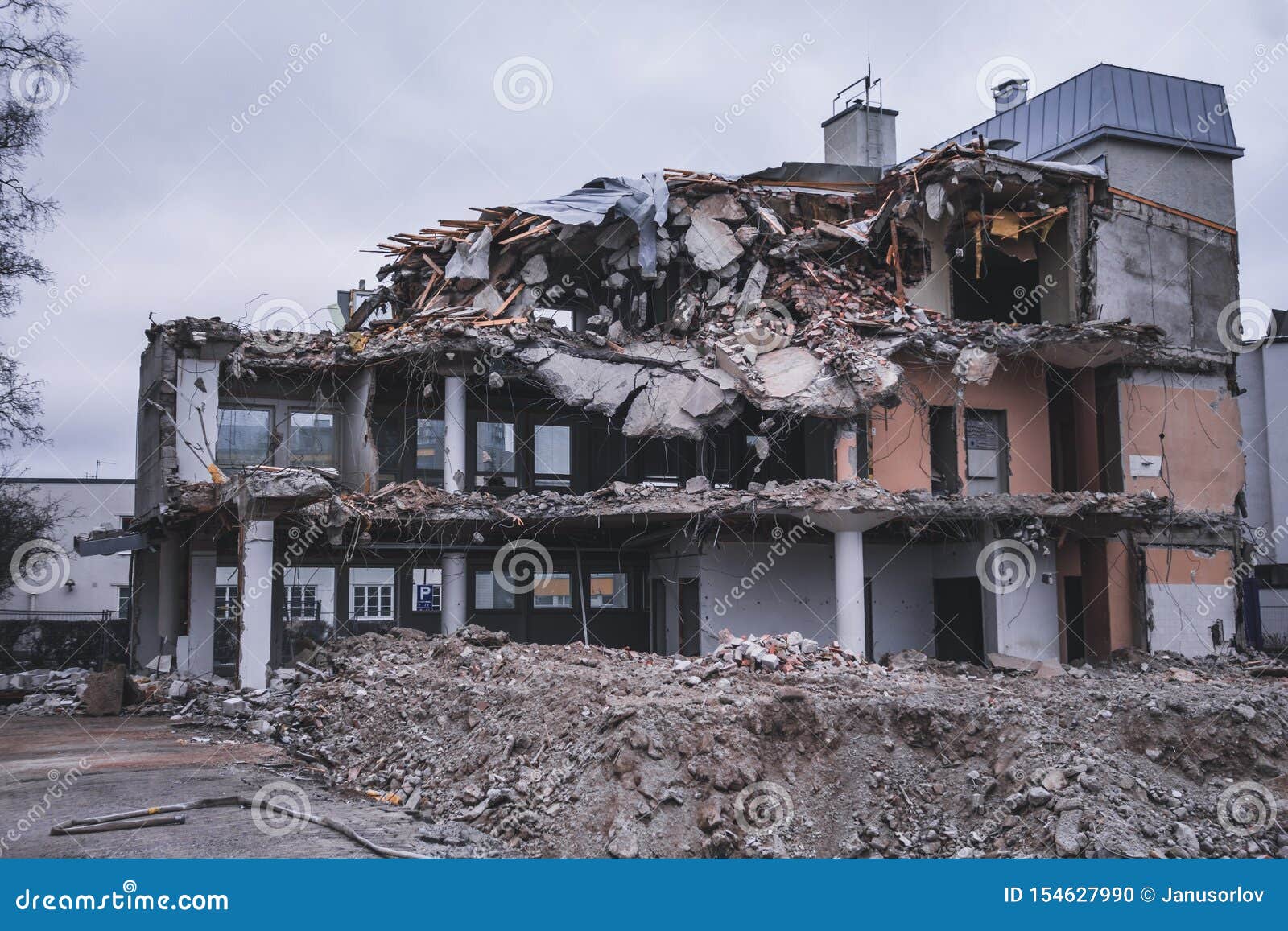 Building Been Torn Down by the Demolition Team on a Spring Day Stock ...