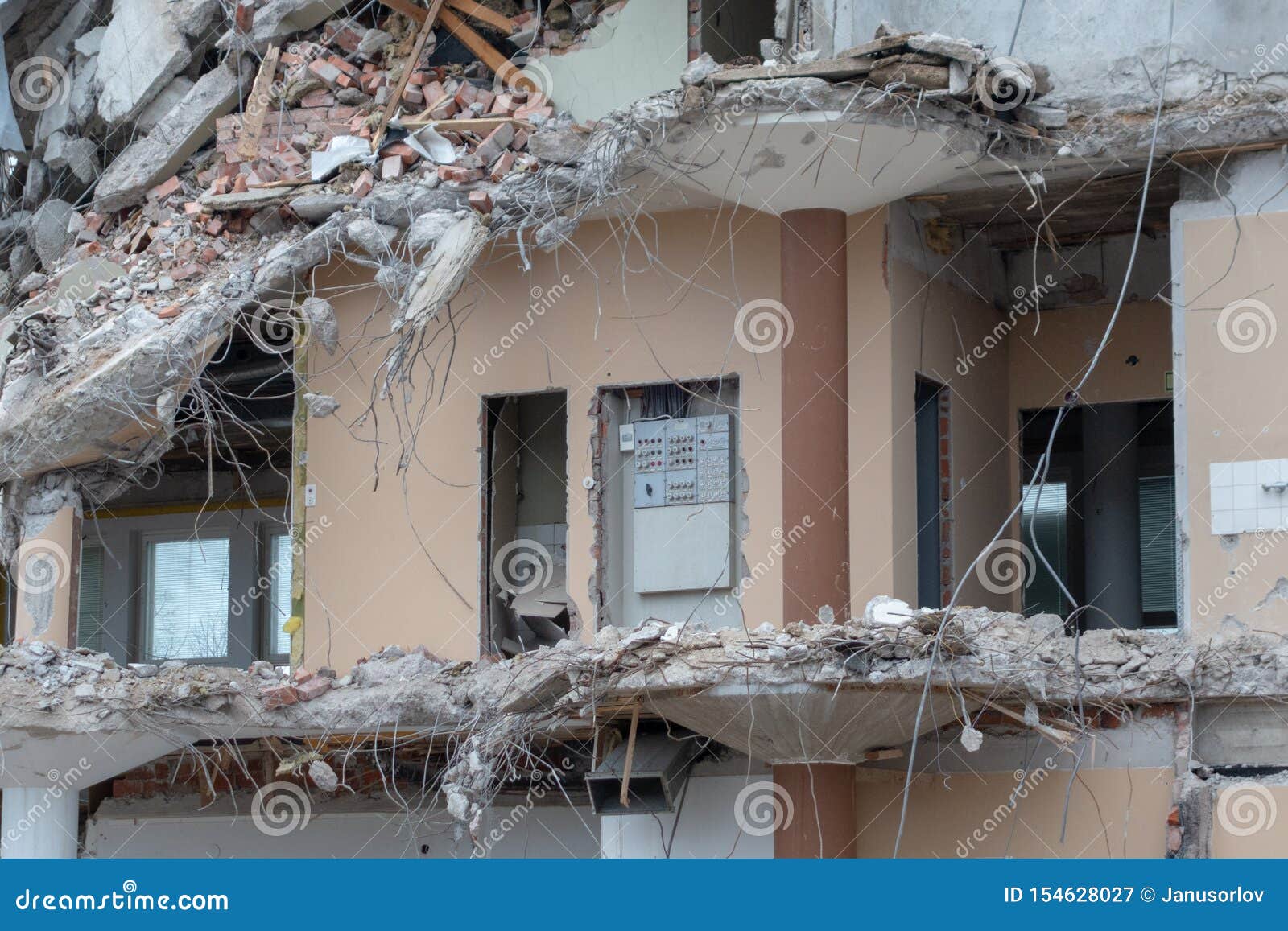 Building Been Torn Down by the Demolition Team on a Spring Day Stock ...