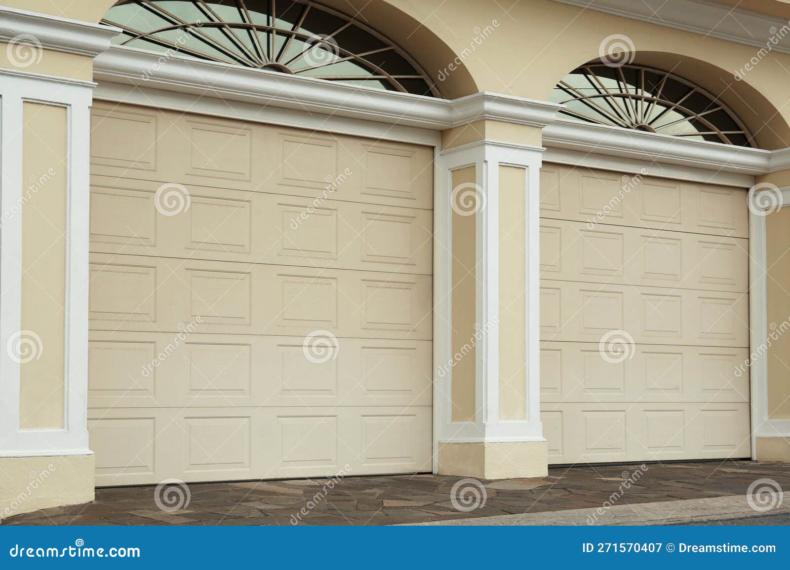 Building with Beige Sectional Garage Doors Outdoors Stock Image - Image ...