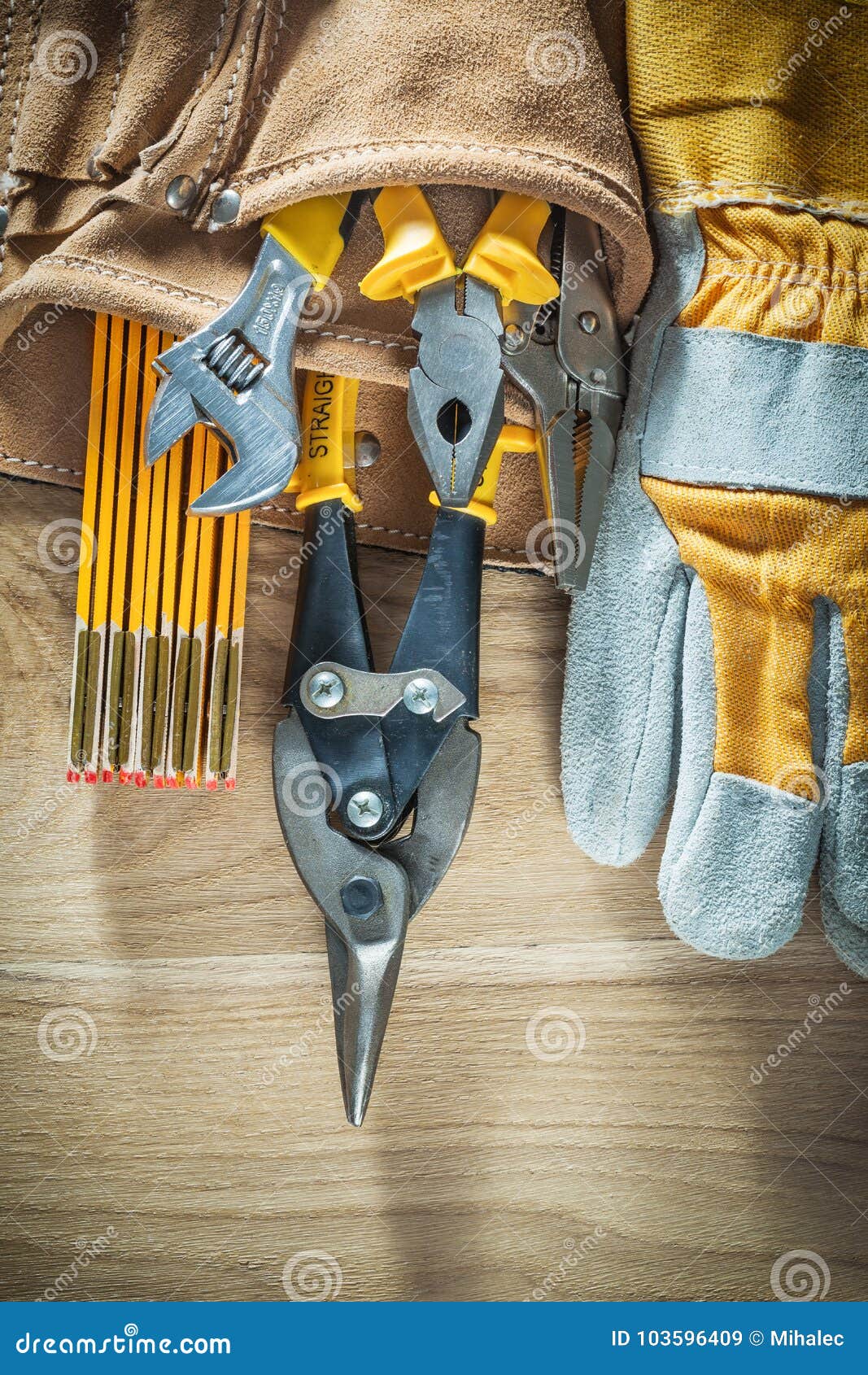 Building Belt with Construction Tooling on Wooden Board Stock Image ...