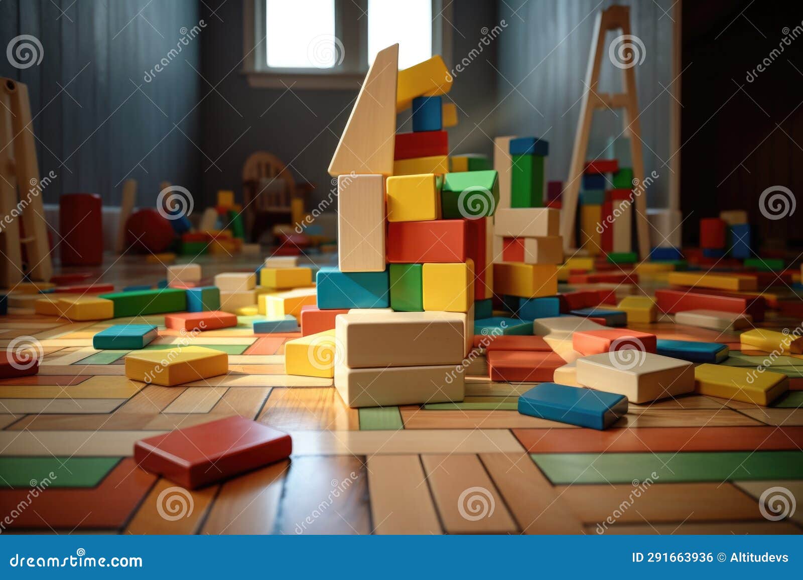Building Blocks Stacked High on a Playroom Floor Stock Photo - Image of ...