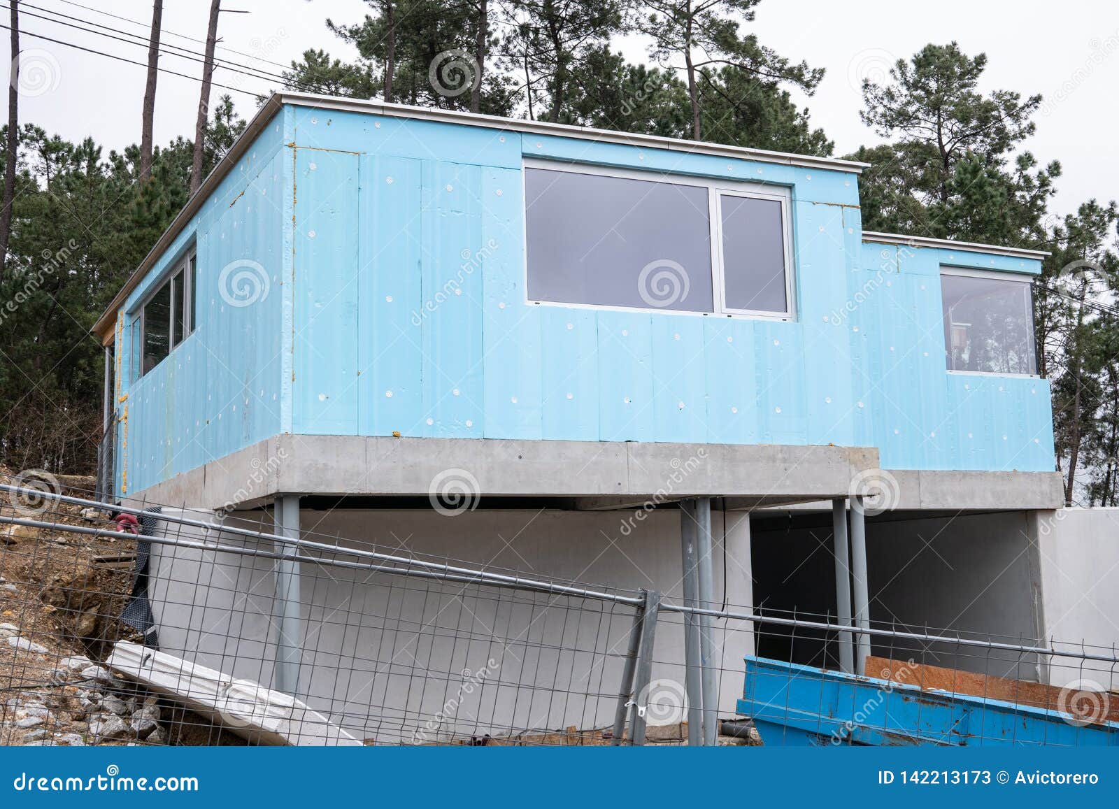 Building with Blue Rigid Polystyrene Panel Stock Image - Image of ...