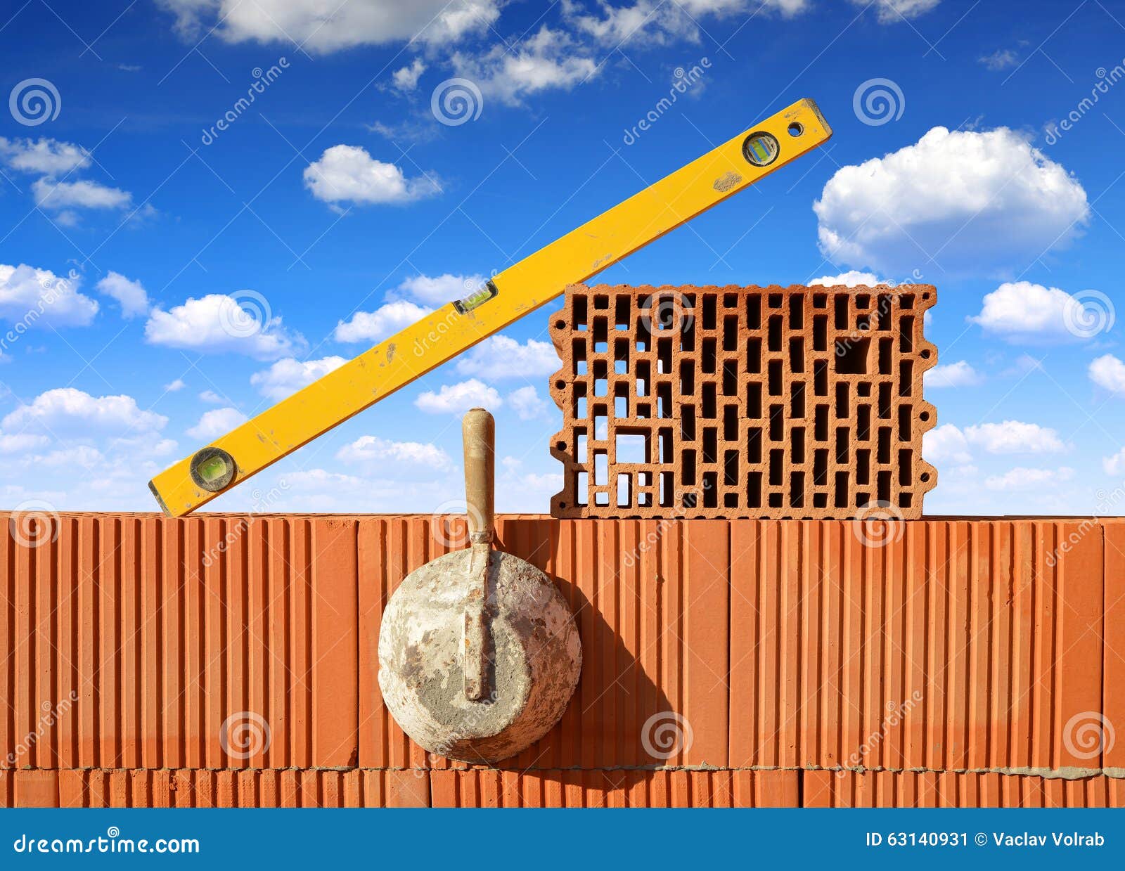 Building a brick wall. stock image. Image of skill, constructions ...