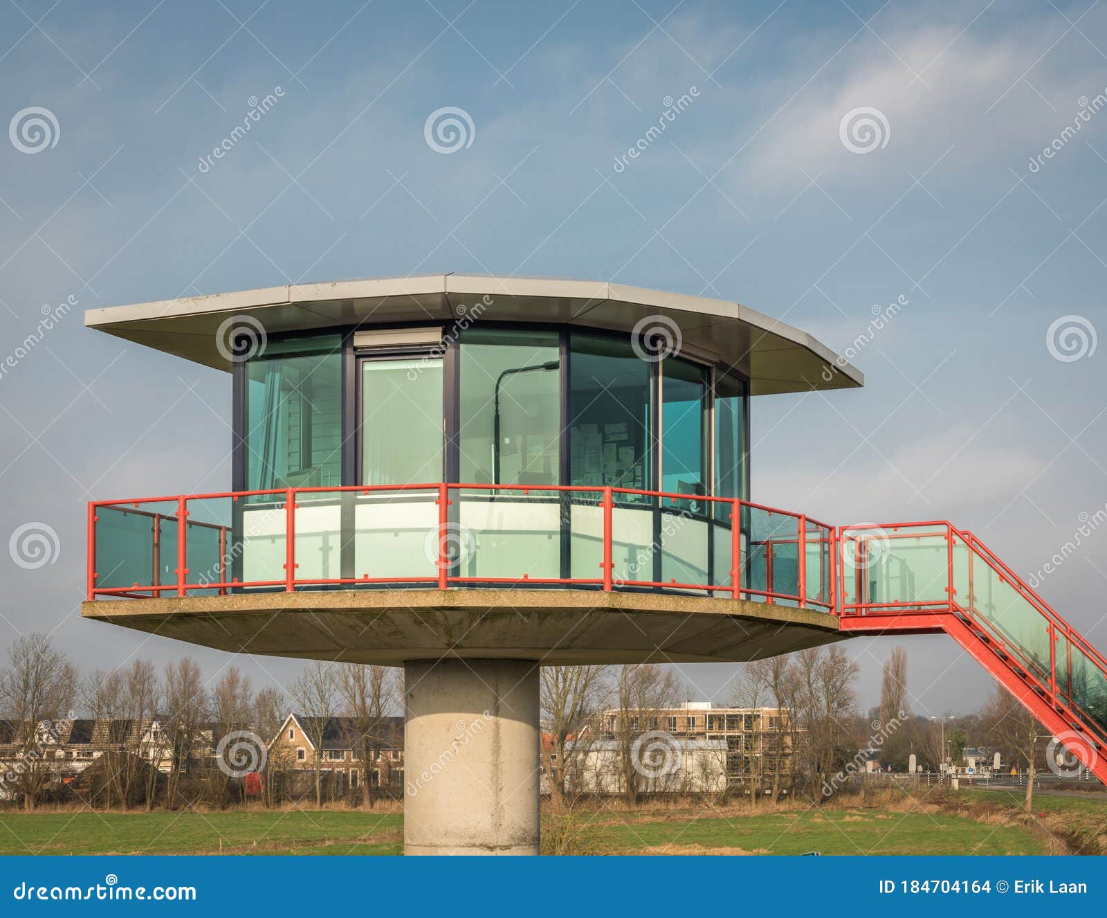 Building for a Bridge Operator, Against a Blue Sky Stock Photo - Image ...