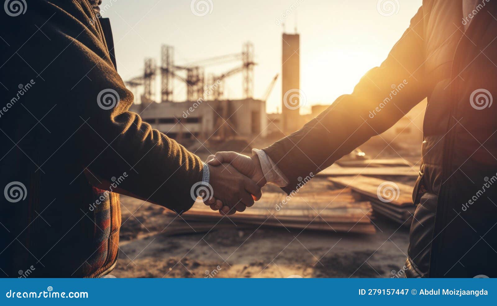 Building Bridges, Architect and Client Shake Hands at Construction Site ...